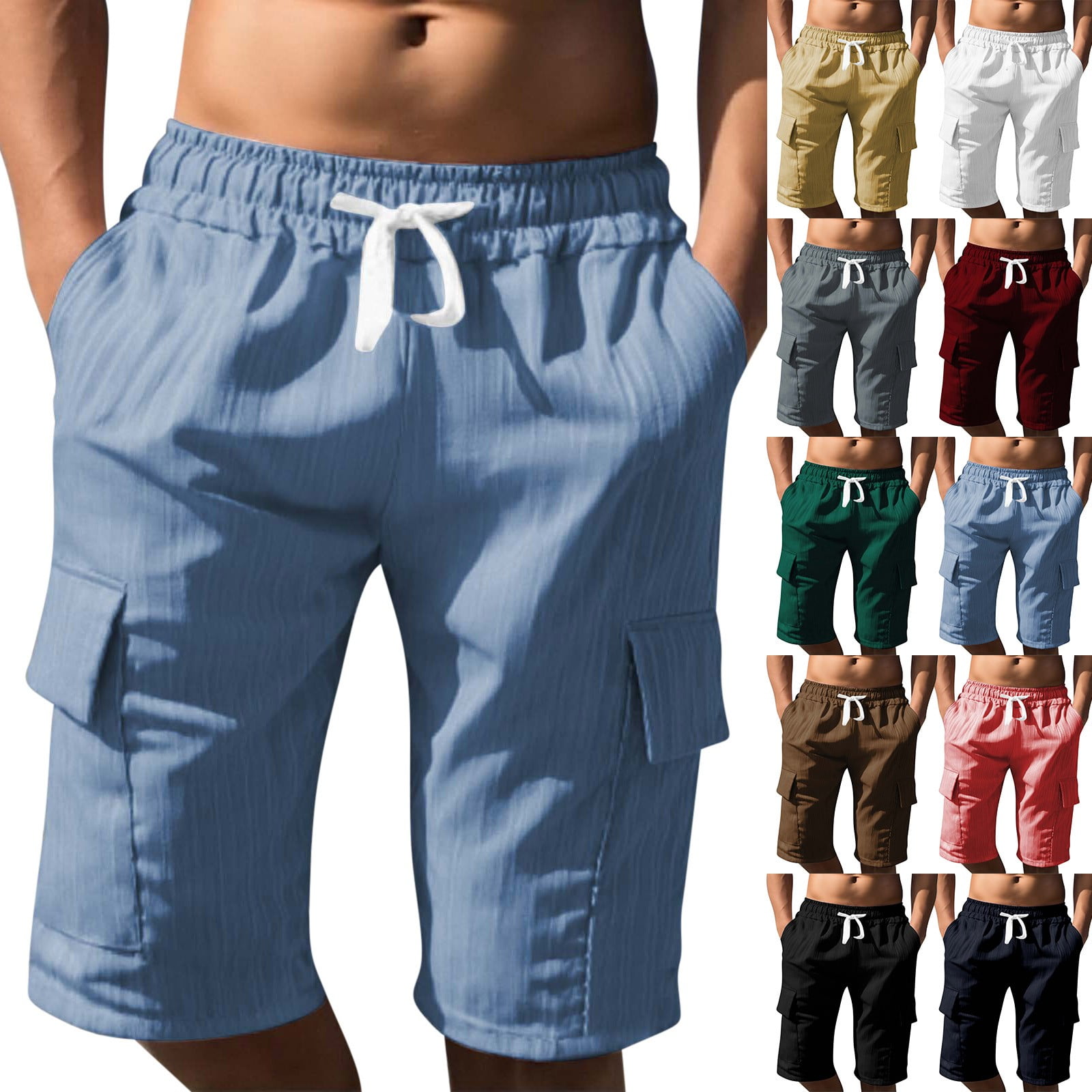 UVEASISHA Summer Cargo Shorts for Men Elastic Waist Straight Leg Short ...