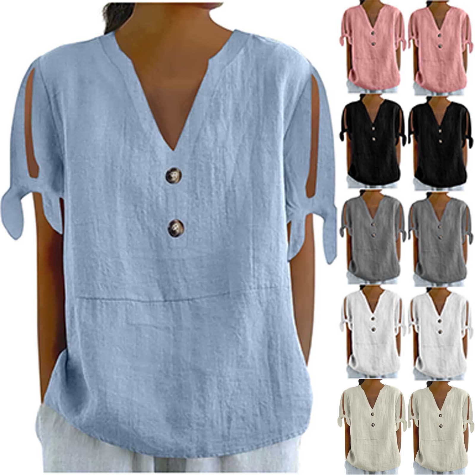 UVEASISHA Summer Tops for Women Cold Shoulder Knot Short Sleeve Cotton ...