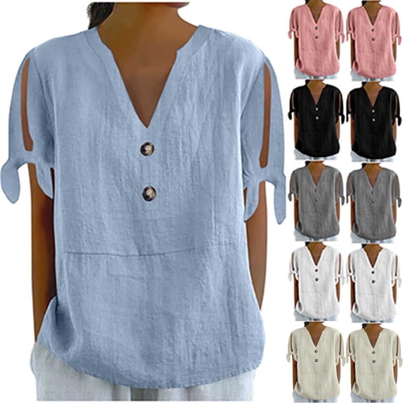 UVEASISHA Summer Tops for Women Cold Shoulder Knot Short Sleeve Cotton ...