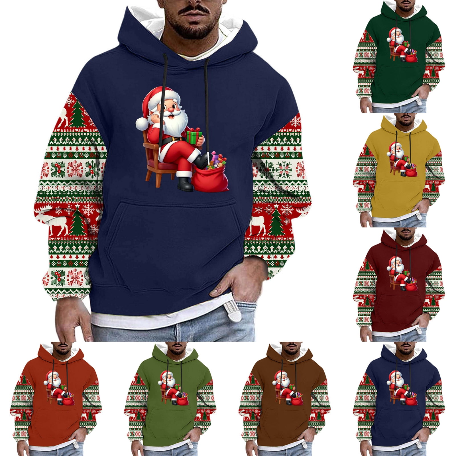UVEASISHA Ugly Christmas Hoodie Men Cute Santa Claus Hooded Sweatshirts ...