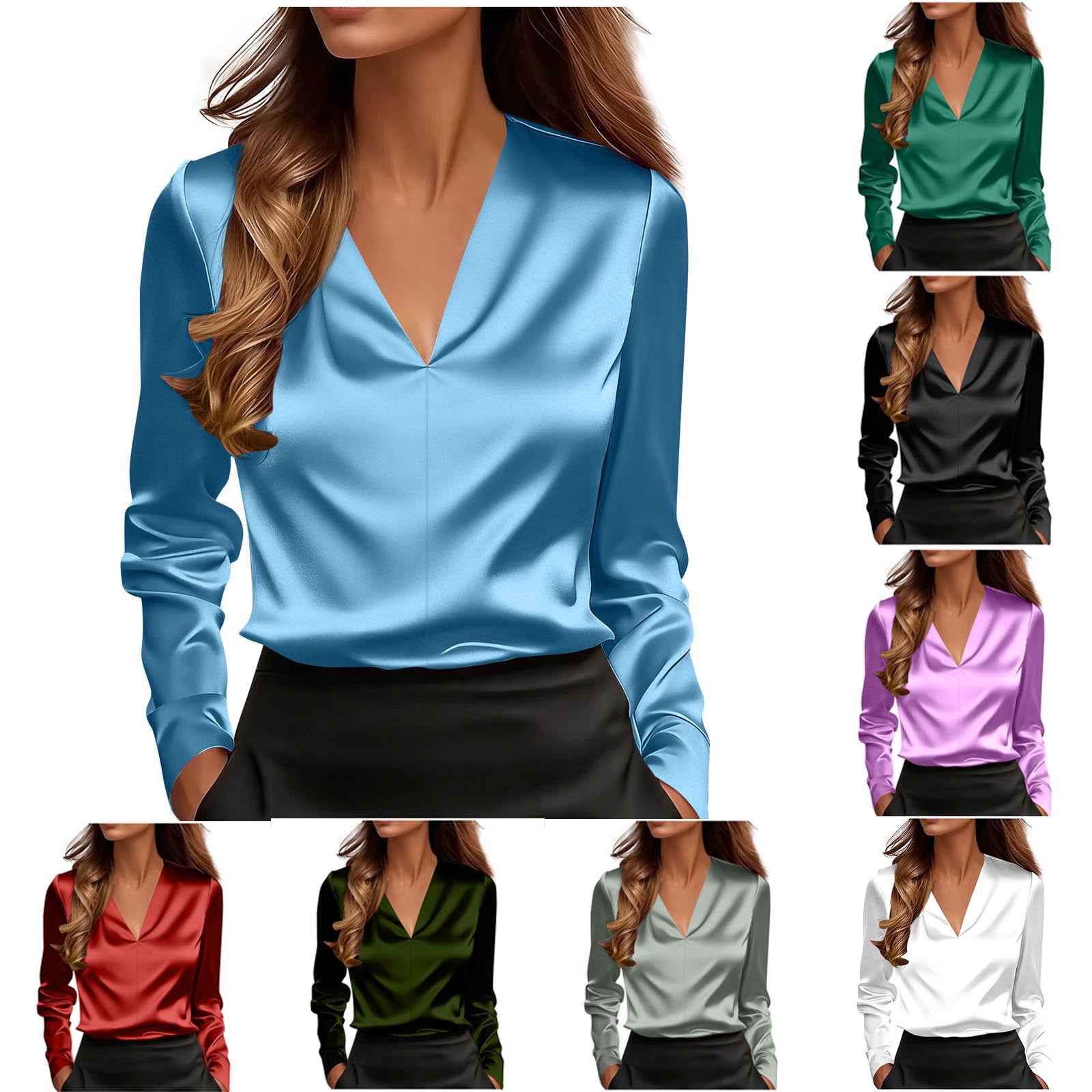 UVEASISHA Women's Soft Silk Blouse Elegant Deep V Neck Office Work ...