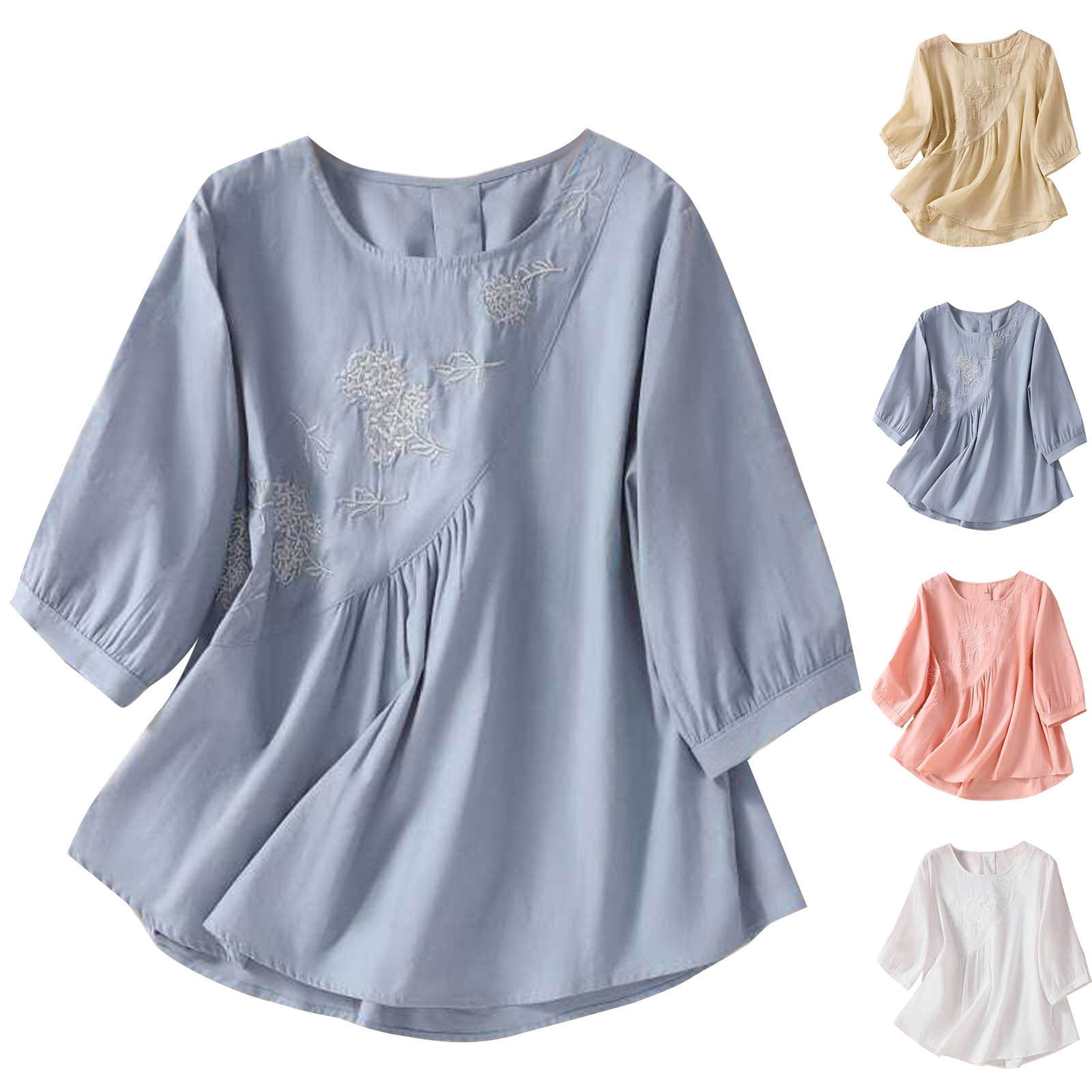 UVEASISHA Womens Cotton Linen Top 2025 Summer Retro Embroidered Gauze ...
