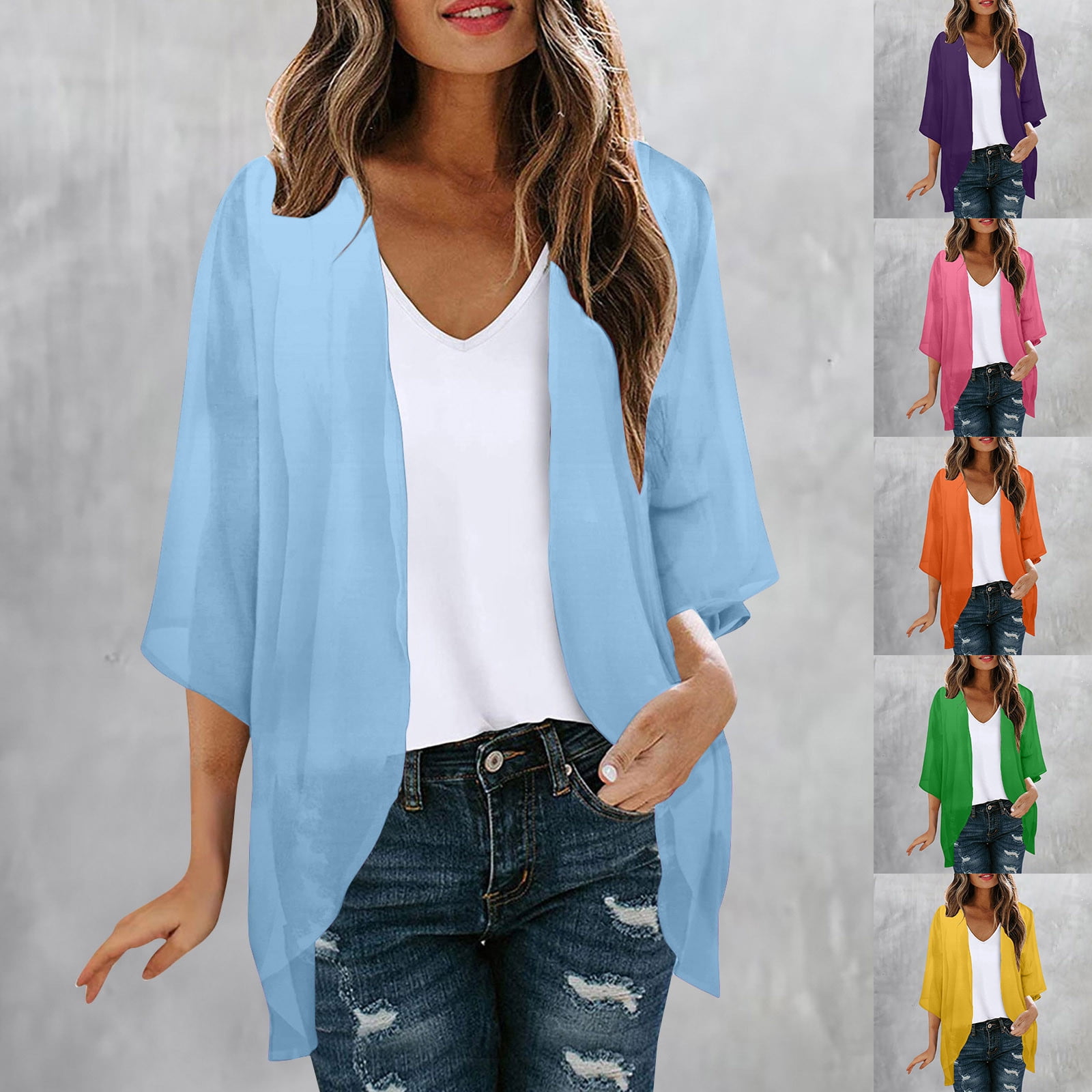 UVEASISHA Womens Kimonos,Cardigan for Women Lightweight Summer Solid 3/ ...