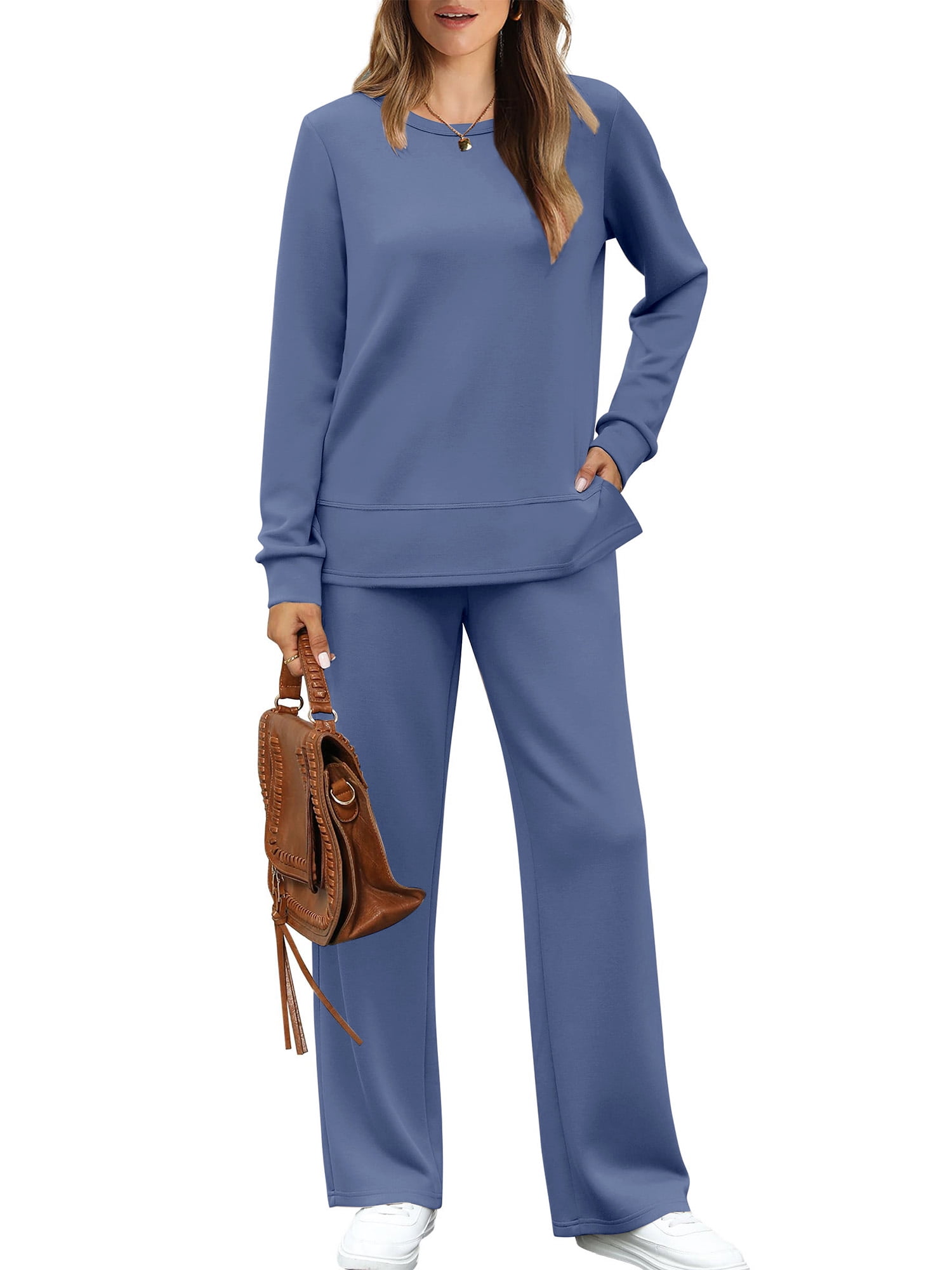 UVN 2 Piece Outfits for Women Long Sleeve Sweatsuit and Wide Leg ...