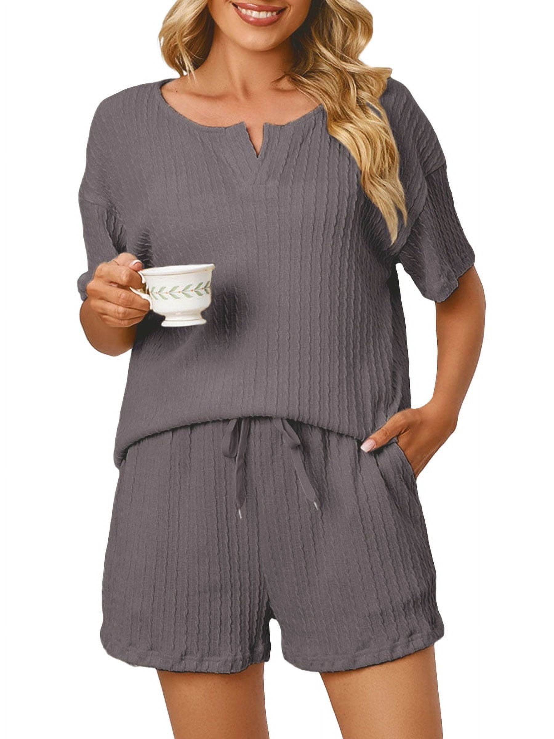 UVN 2 Piece Pajama Sets for Women Short Sleeve Top and Shorts Sleepwear Casual Lounge Set with ...