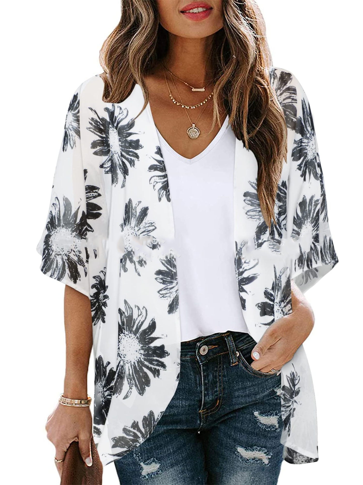 UVN Plus Size Floral Kimono, Swimwear Cover Up, Lightweight Summer ...