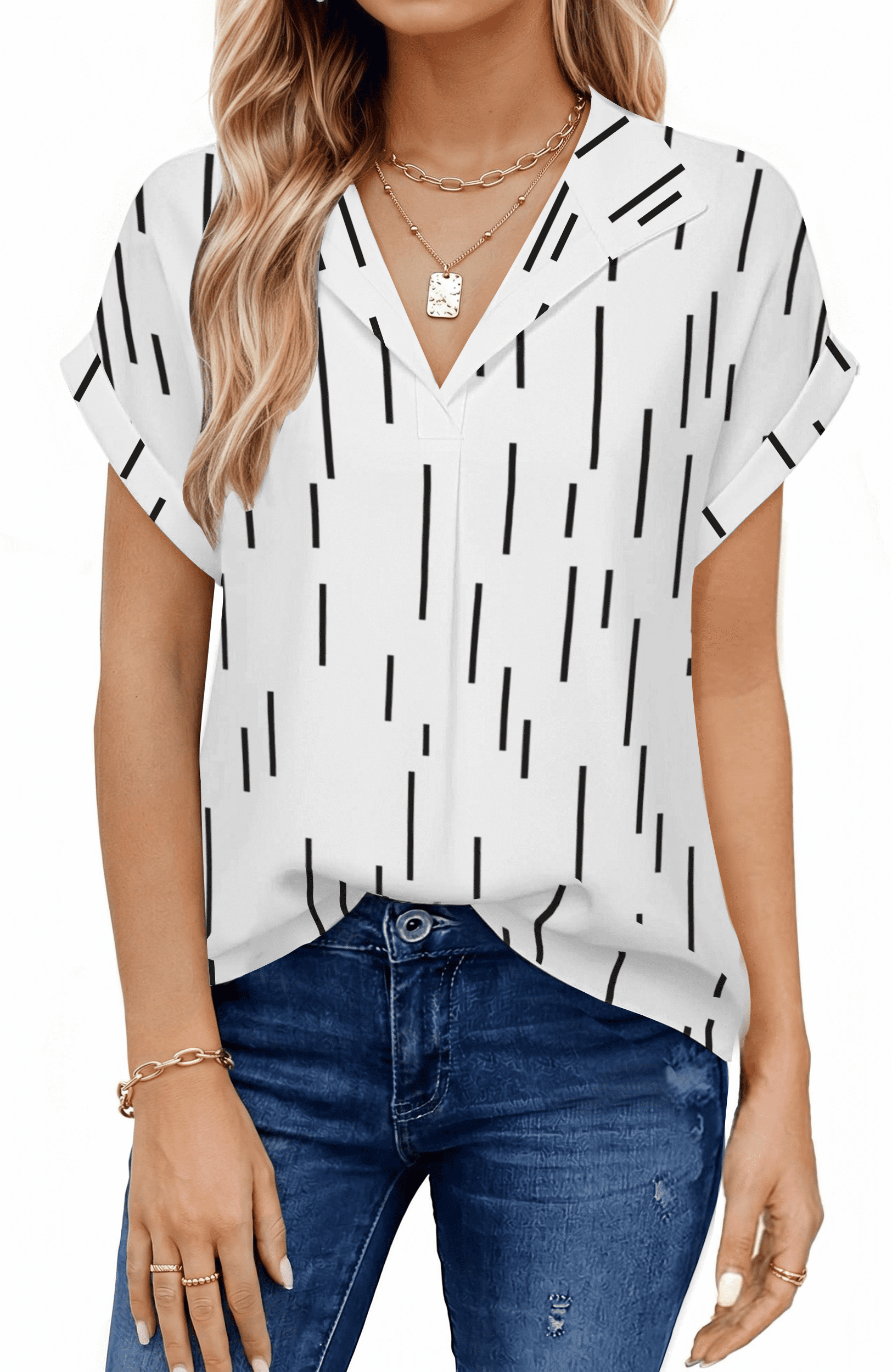 UVN Blouses for Women Summer Short Sleeve Work Shirts Dressy Casual V ...