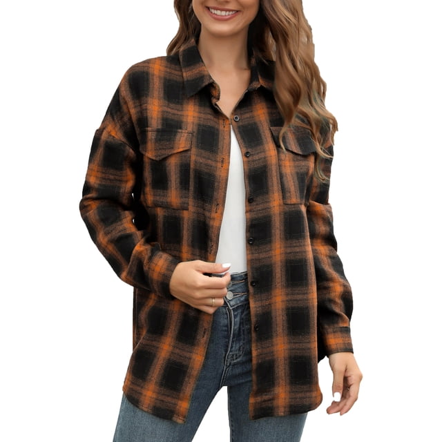 UVN Women's Casual Long Sleeve Plaid Button Down Shirts with Pockets in ...