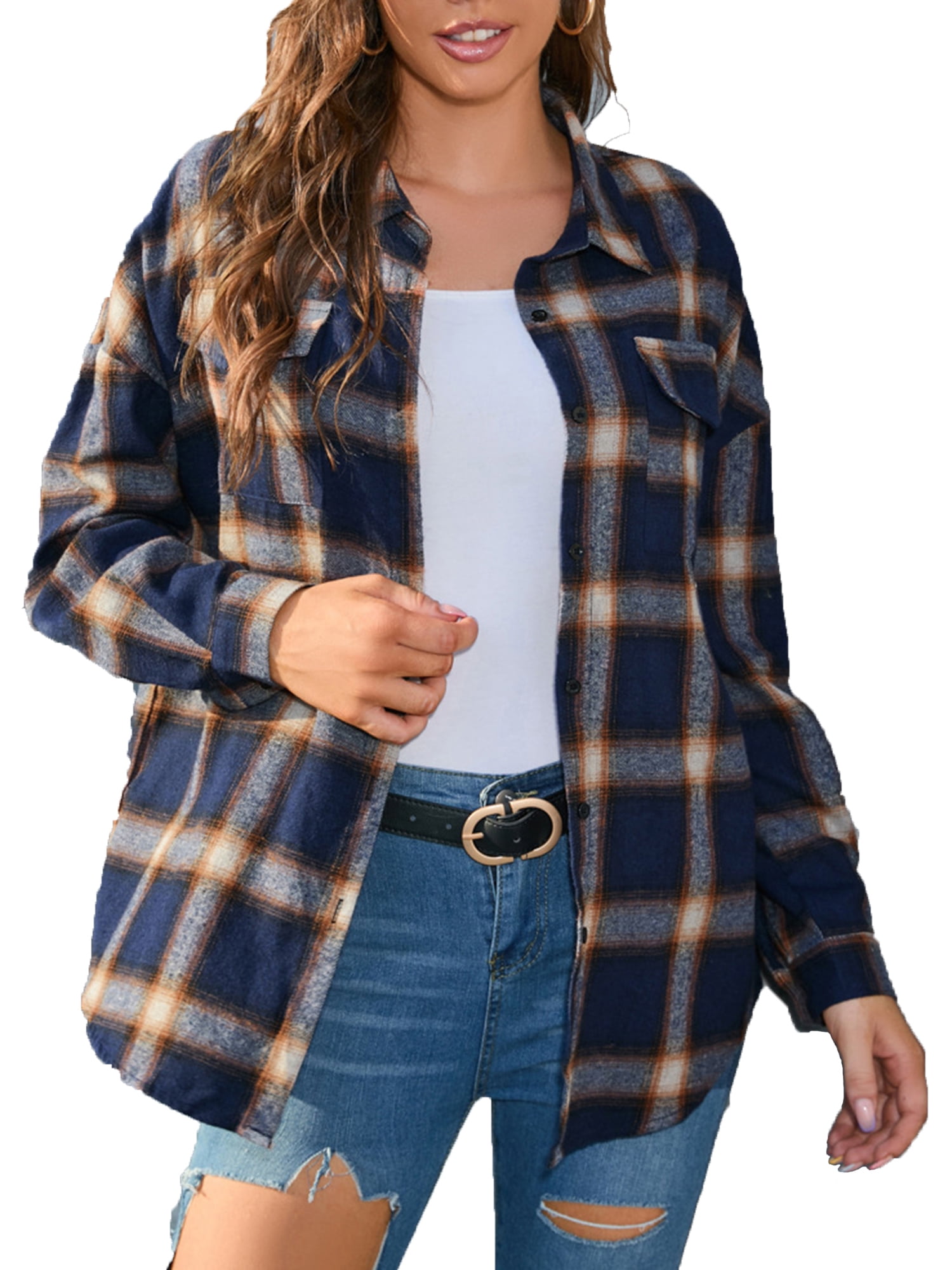 UVN Women's Plaid Button Down Shirts, Casual Long Sleeve Tops with ...