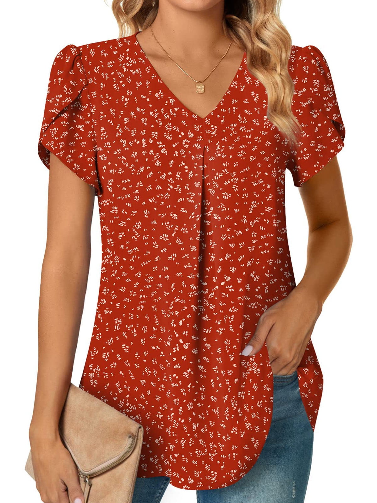 UVN Chiffon Blouses for Women Dressy Summer V Neck Shirt Casual Petal ...