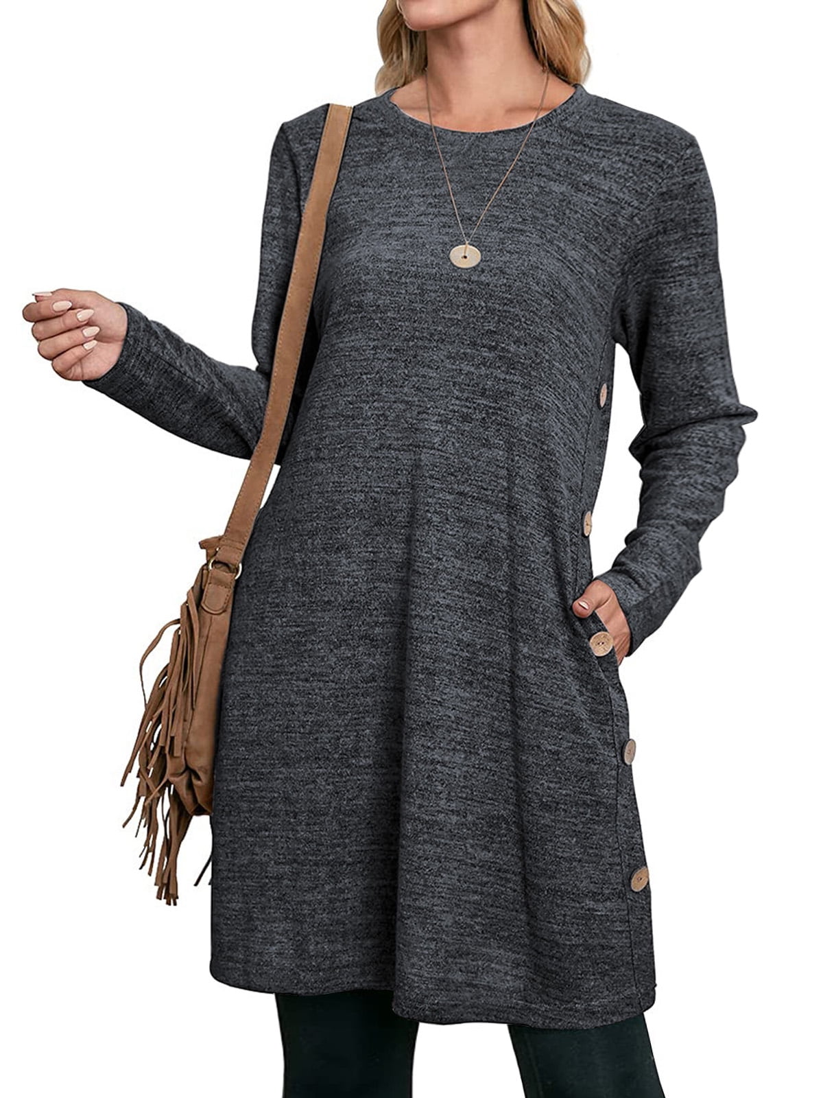 UVN Fall Dresses for Women Long Sleeve Casual Winter Dress with Pockets ...