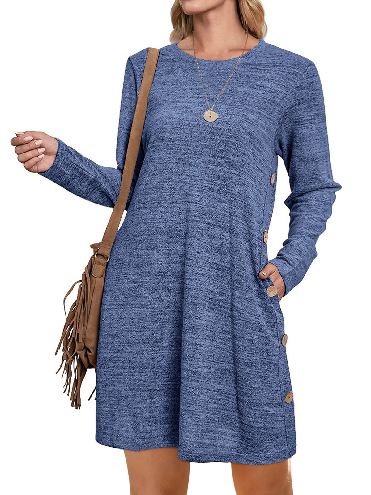 UVN Fall Dresses for Women Long Sleeve Casual Winter Dress with Pockets ...