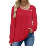 UVN Fall Square Neck Tops for Women Long Sleeve Blouse Ladies Dressy ...