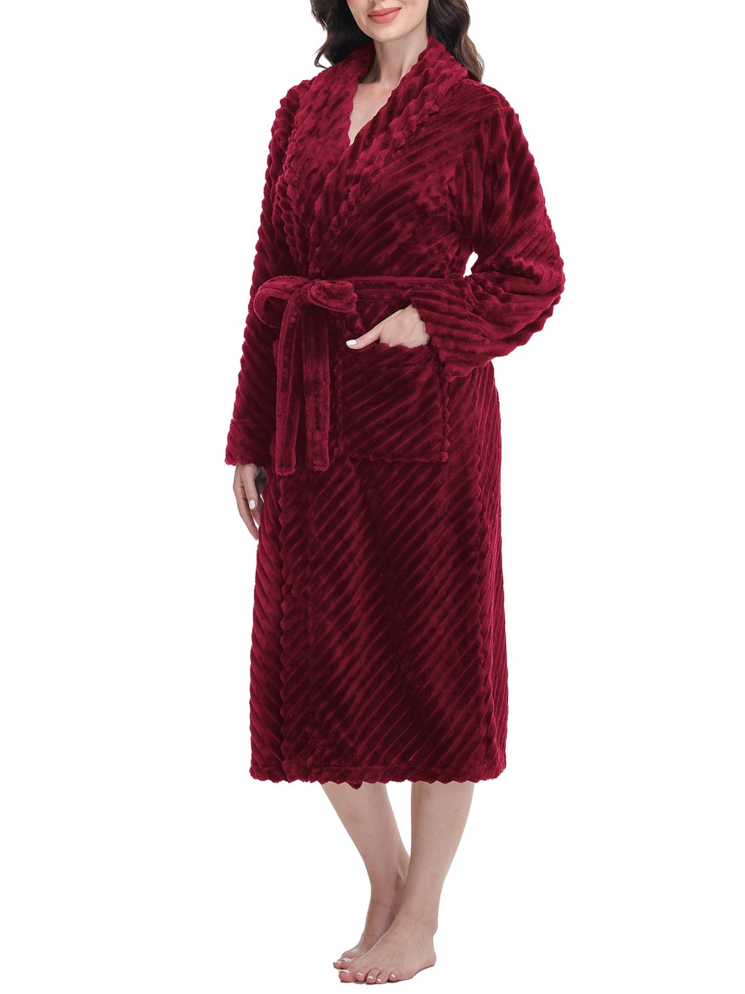 UVN Fleece Robes for Women Winter Plush Long Bathrobes Soft Cozy Fluffy ...
