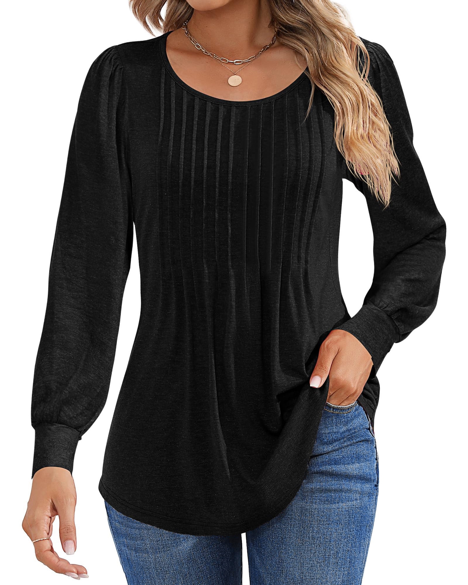 Shine Up Floral Blouses for Women Pleated Long Sleeve Shirts Casual ...