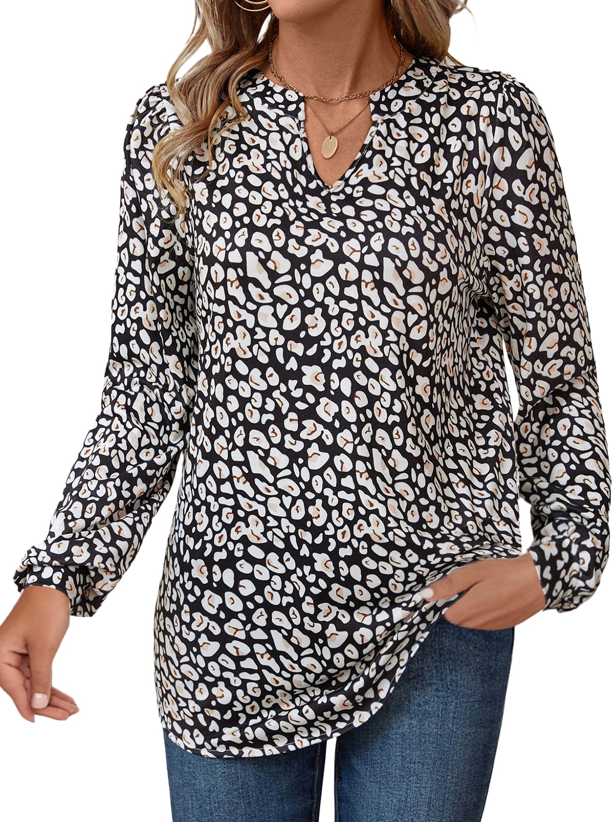 UVN Floral Print Blouses for Women V Neck Long Sleeve Shirts Boho ...