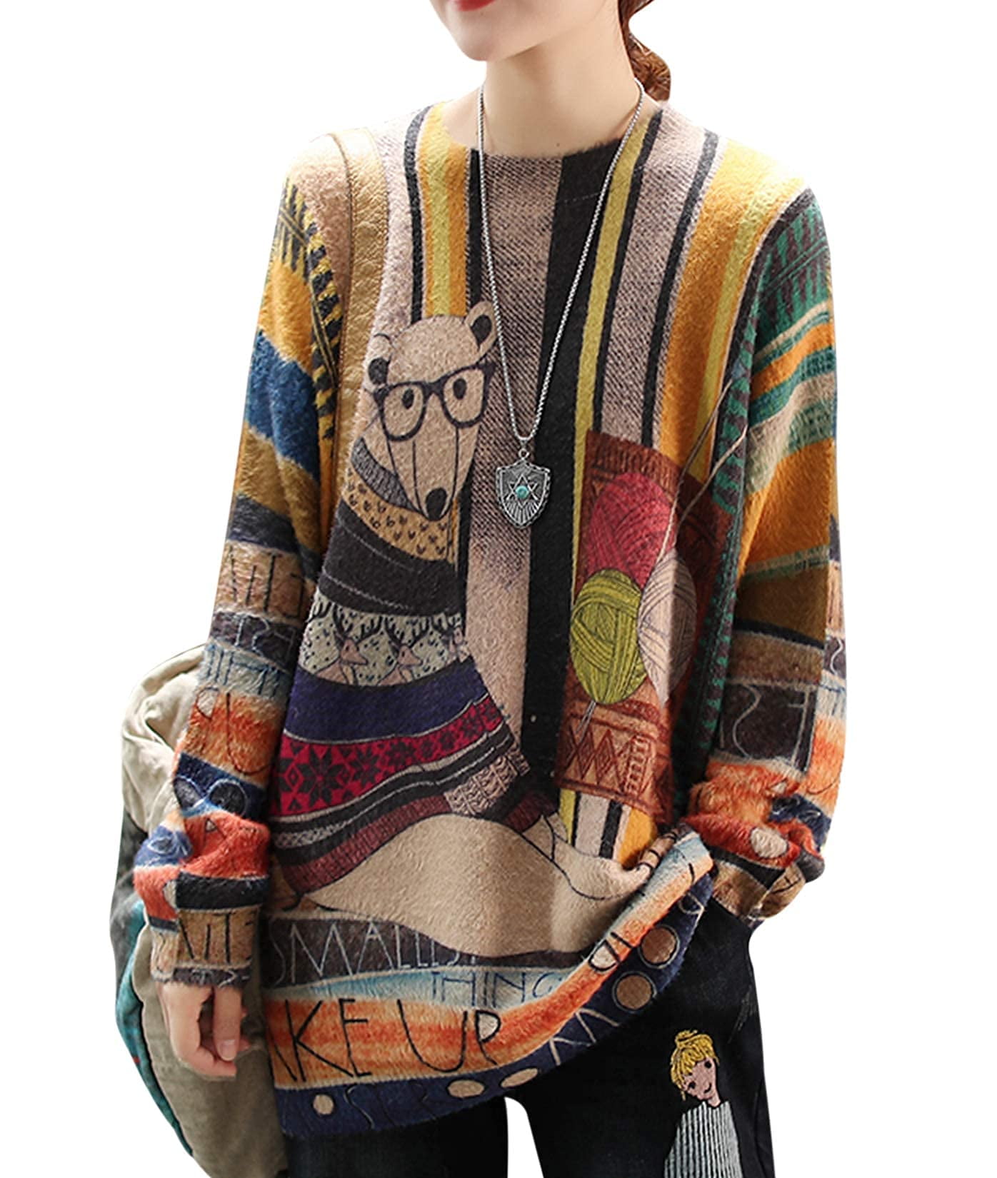 UVN Graphic Sweaters for Women Crewneck Oversized Pullover Sweater ...