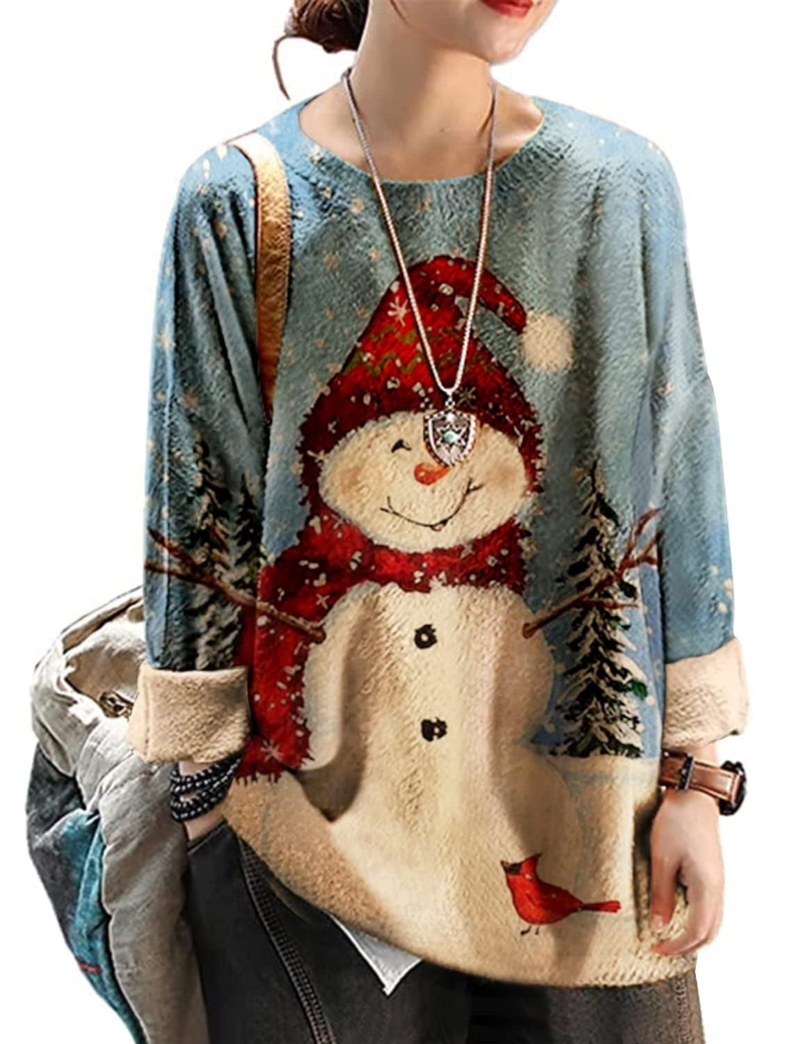 UVN Graphic Sweaters for Women Crewneck Oversized Pullover Sweater ...