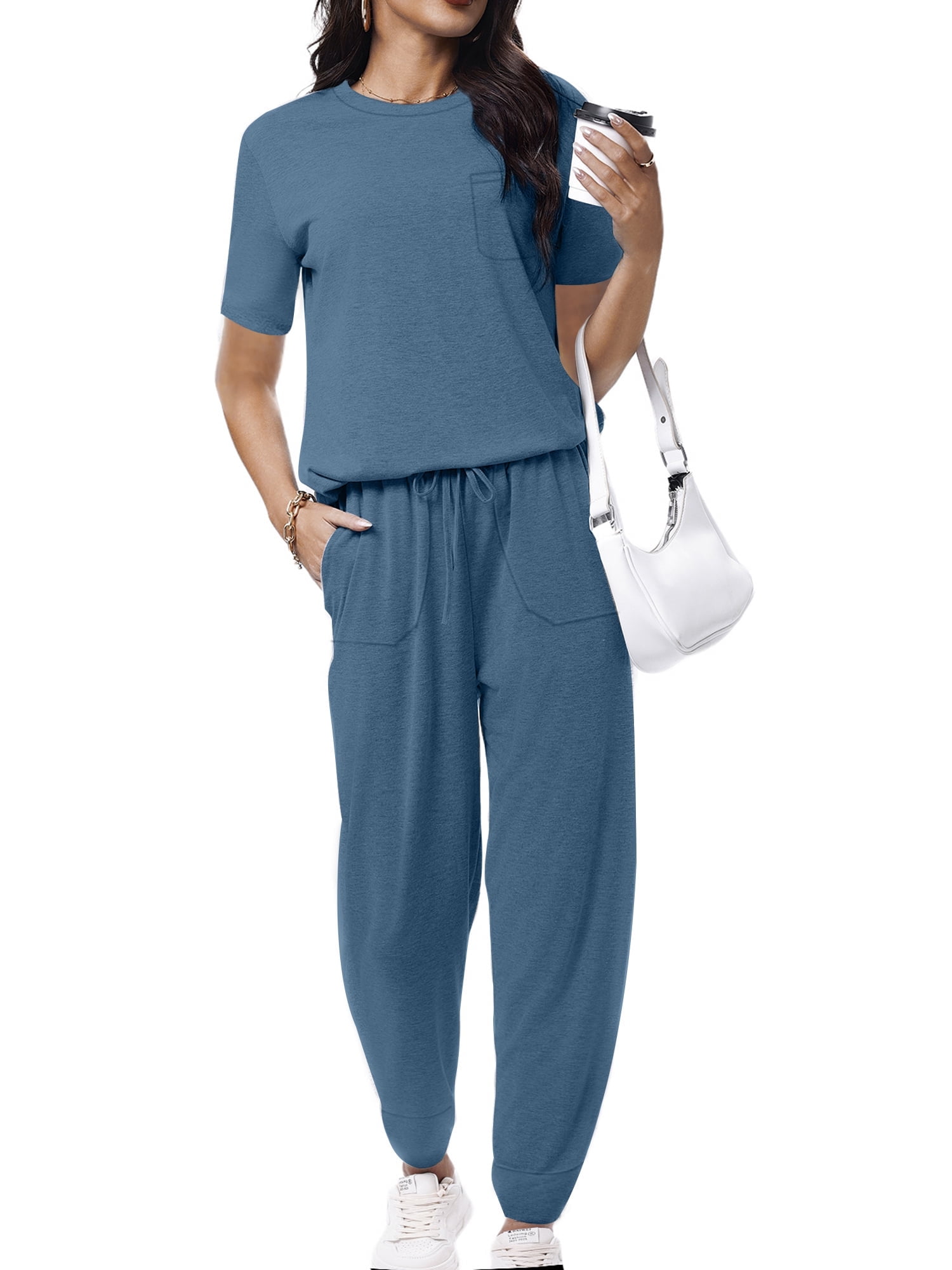 UVN Jogger Sets for Women Sweatsuit 2 Piece Lounge Set Solid Outfits ...