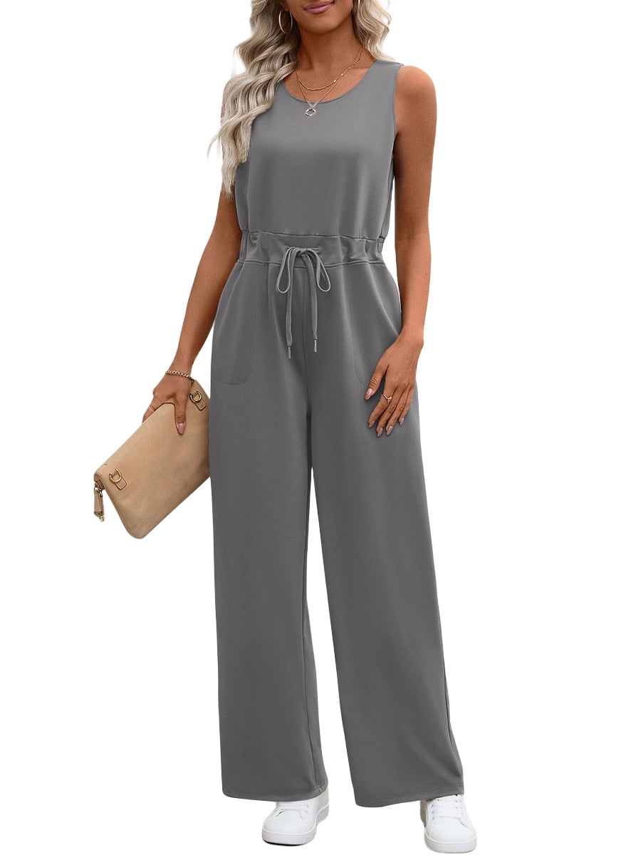 UVN Jumpsuits for women Summer Casual Romper Sleeveless Wide Leg Long ...