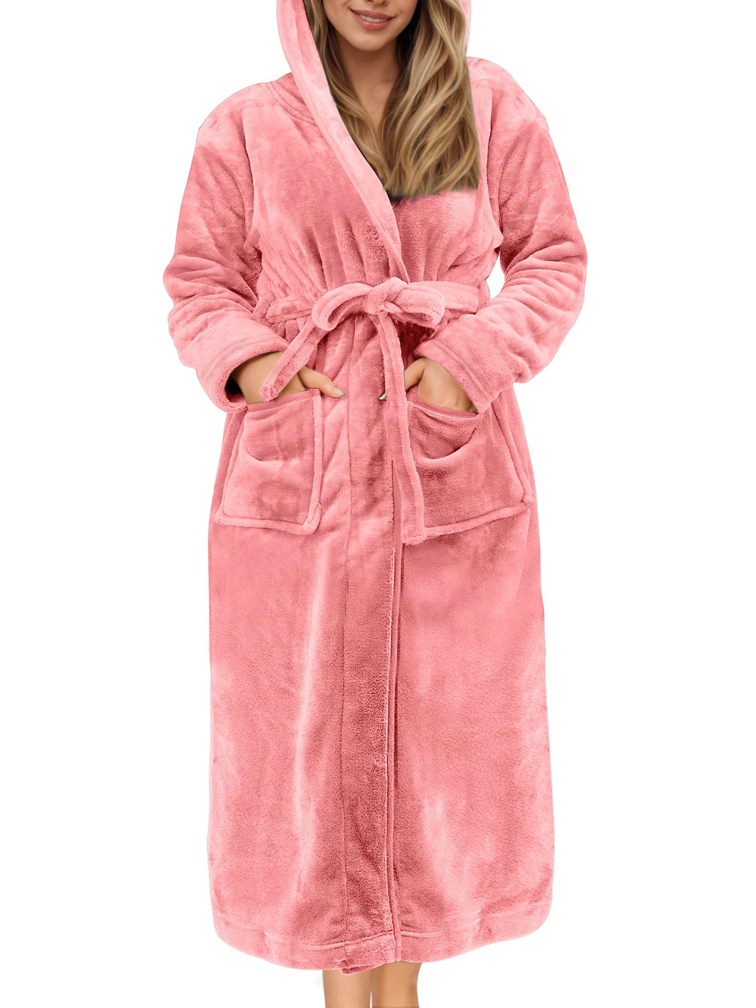 UVN Long Robes for Women Winter Plush Fleece Hooded Bathrobe Soft Cozy ...