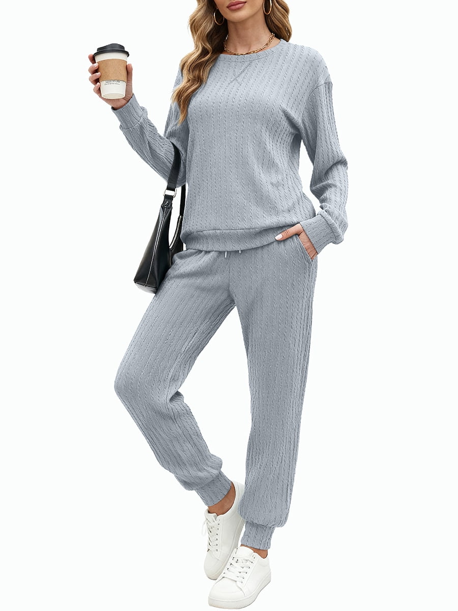 UVN Outfit Set for Women Long Sleeve Tops and Jogger Pants 2 Piece ...