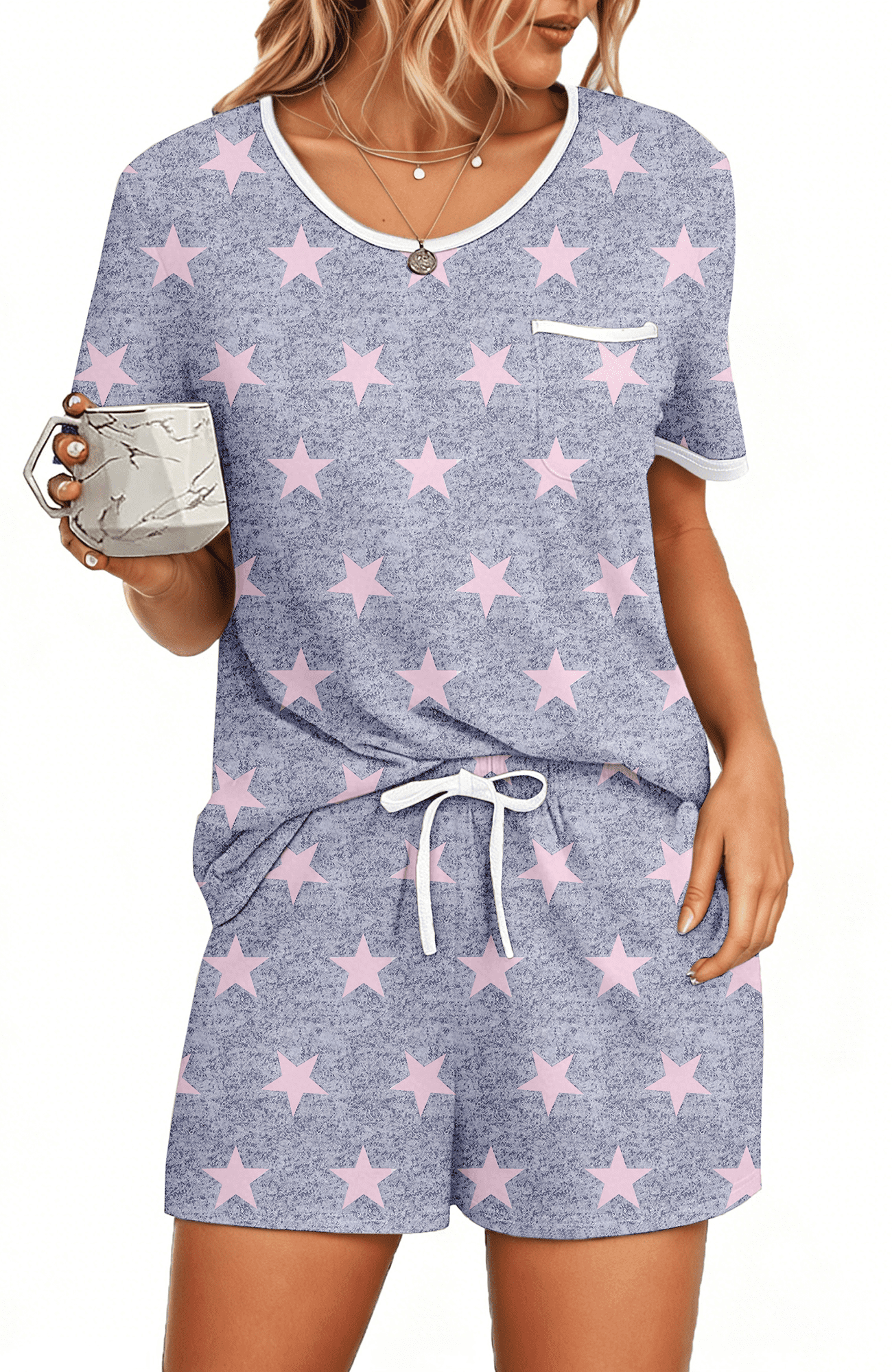 UVN Pajamas Sets for Women 2 Piece Lounge Set Short Sleeve Tops and ...