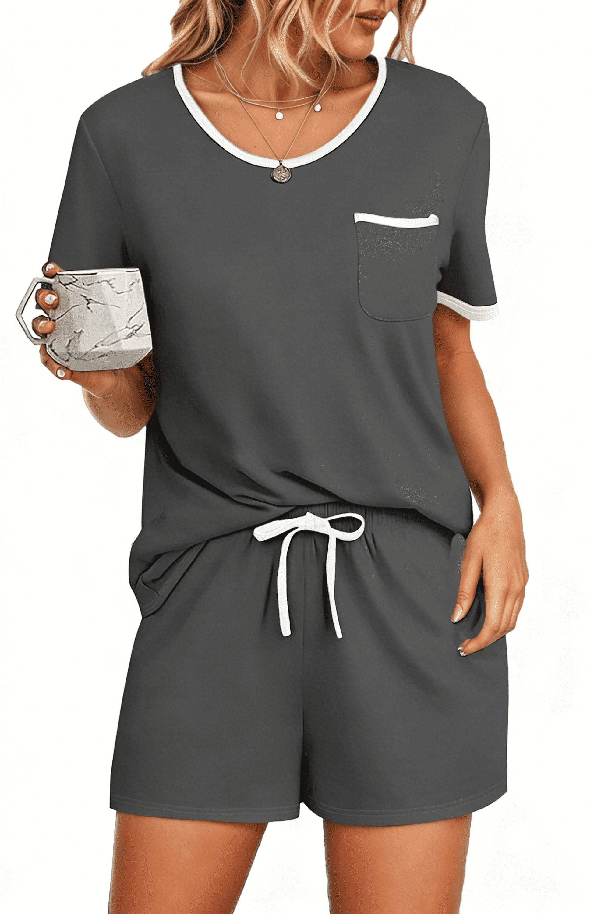 UVN Pajamas Sets for Women 2 Piece Lounge Set Short Sleeve Tops and ...