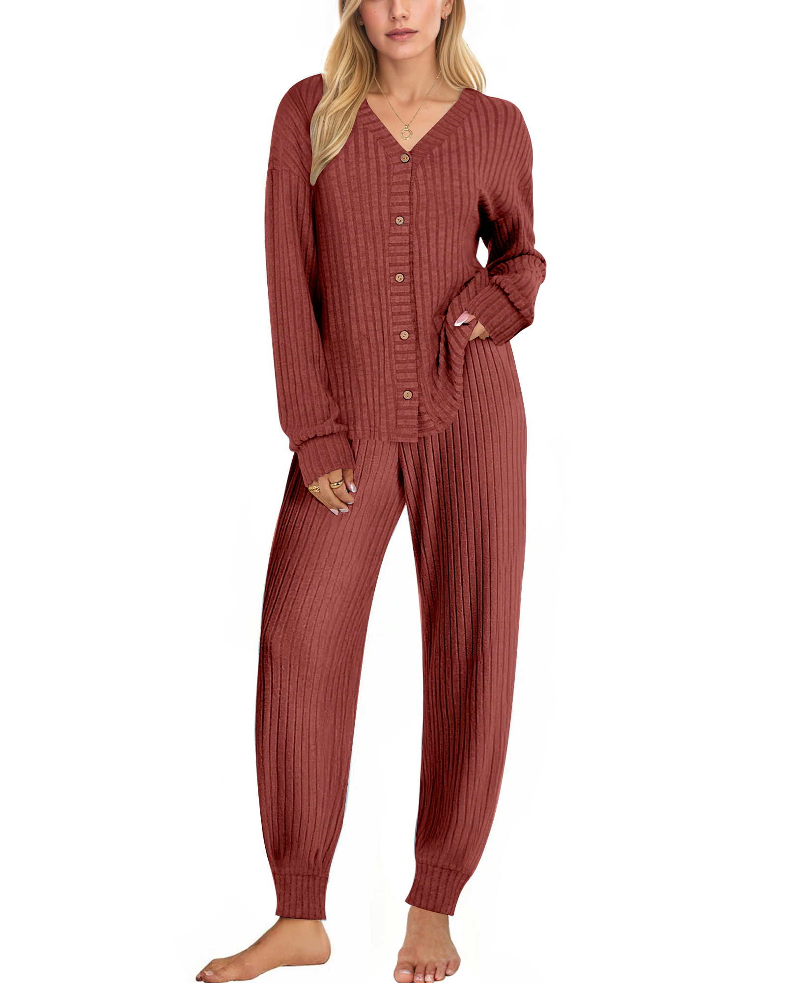 UVN Pajamas Sets for Women Long Sleeve Button Down Tops and Pants 2 ...
