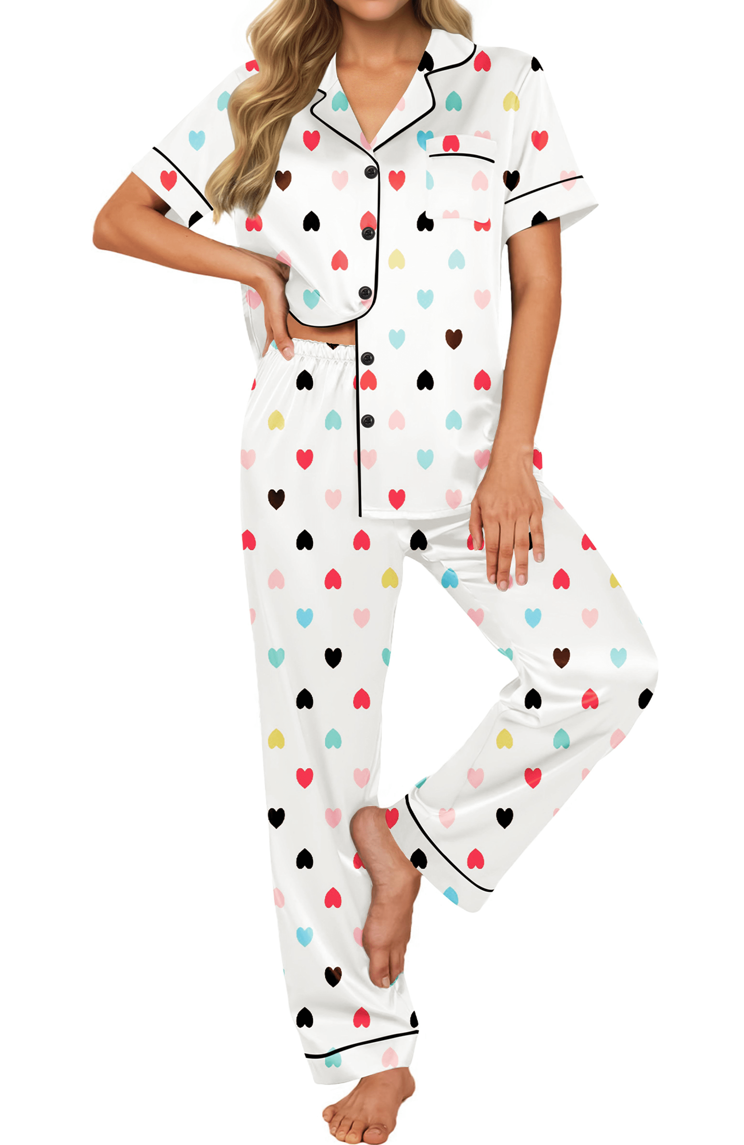 UVN Pajamas Sets for Women Short Sleeve Button Down Tops And Pants ...