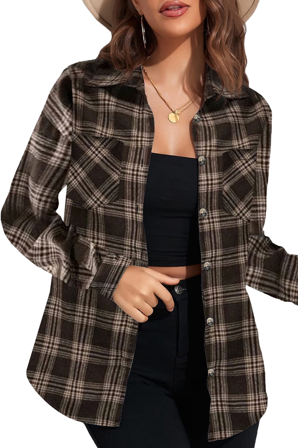 UVN Plaid Shirt for Women Oversized Flannel Long Sleeve Shirts Casual ...