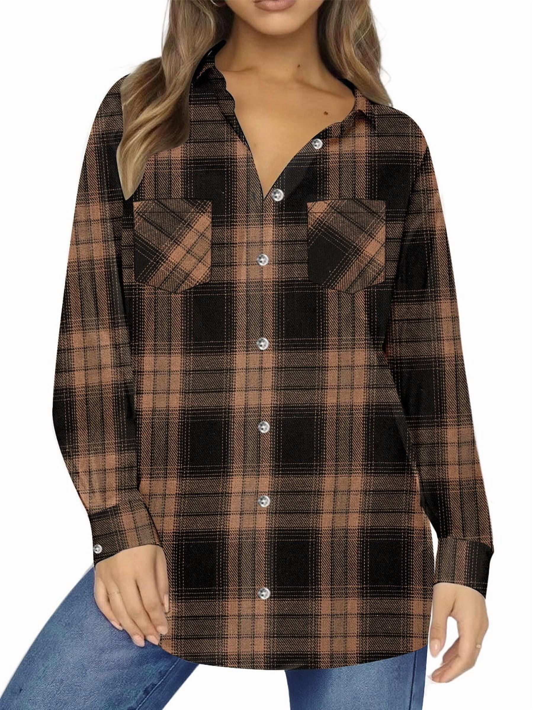 UVN Plaid Shirt for Women Oversized Flannel Long Sleeve Shirts Casual ...