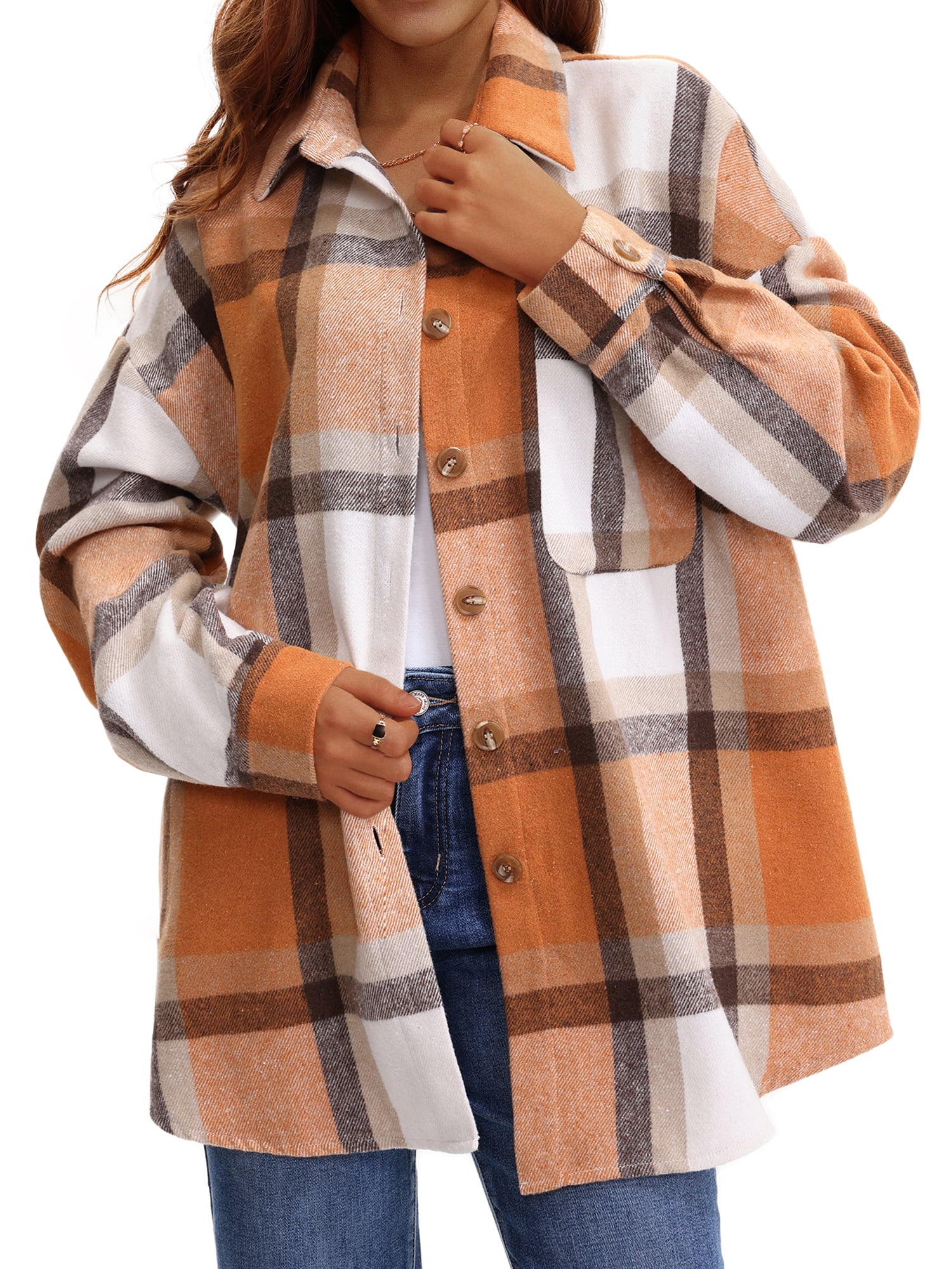 UVN Plaid Shirts for Women Flannel Long Sleeve Shacket Jacket Ladies ...