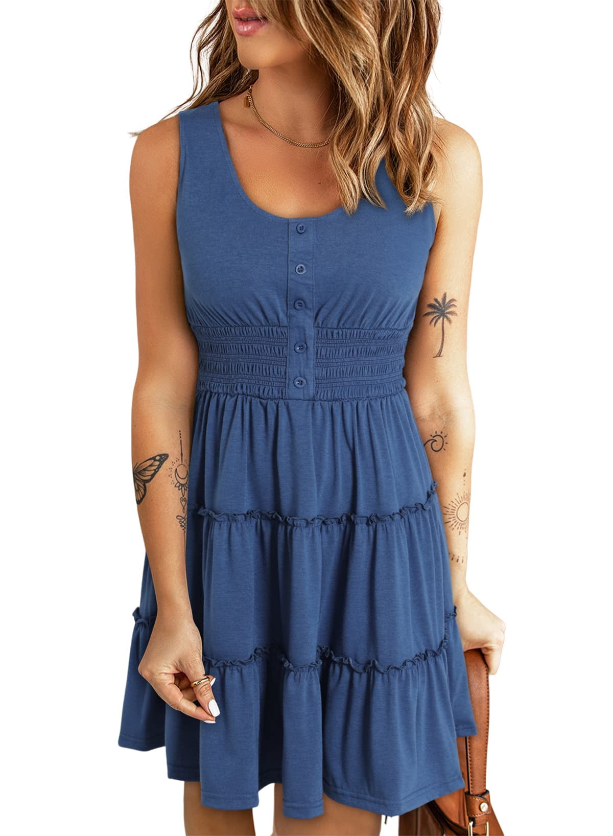 UVN Sleeveless Dresses for Women Summer Casual Button Down Sundresses ...