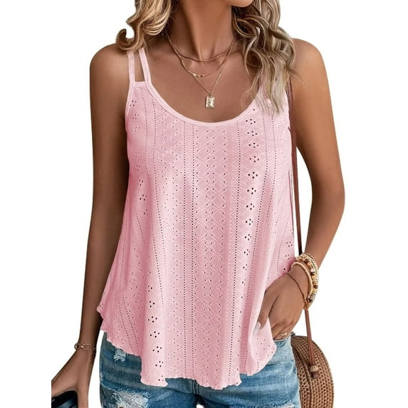UVN Women's Summer Spaghetti Strap Tank Tops with Eyelet Embroidery ...