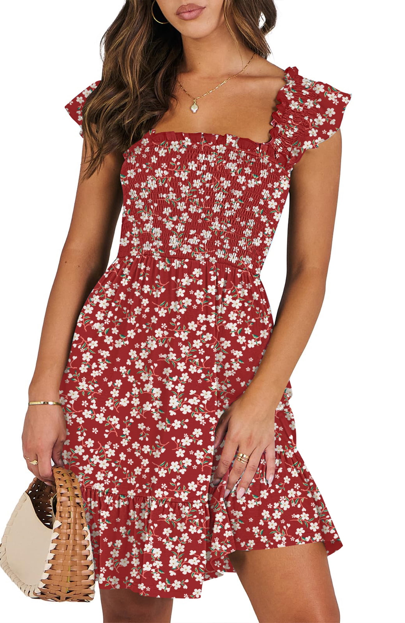 UVN Summer Dresses for Women Casual Sleeveless Square Neck Midi Dress ...