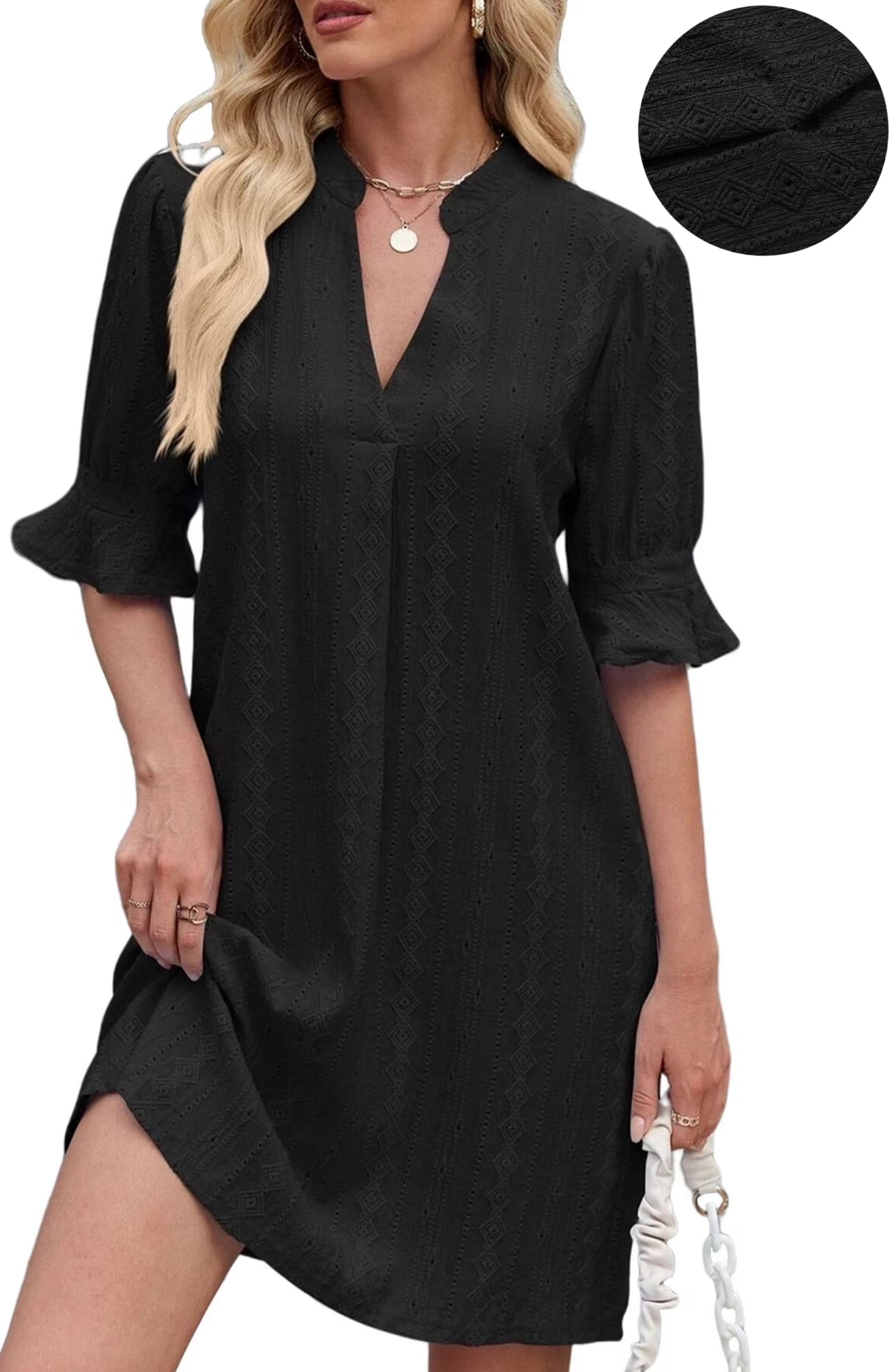 UVN Summer Dresses for Women, Ruffle Short Sleeve, Casual V Neck T ...