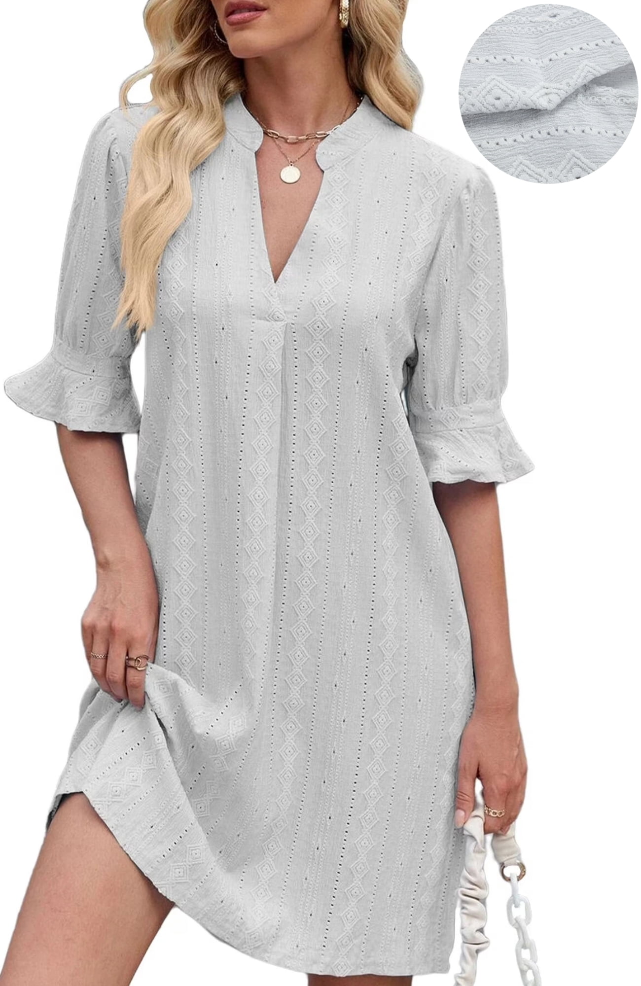 UVN Summer Dresses for Women Ruffle Short Sleeve Dress Casual V Neck T ...