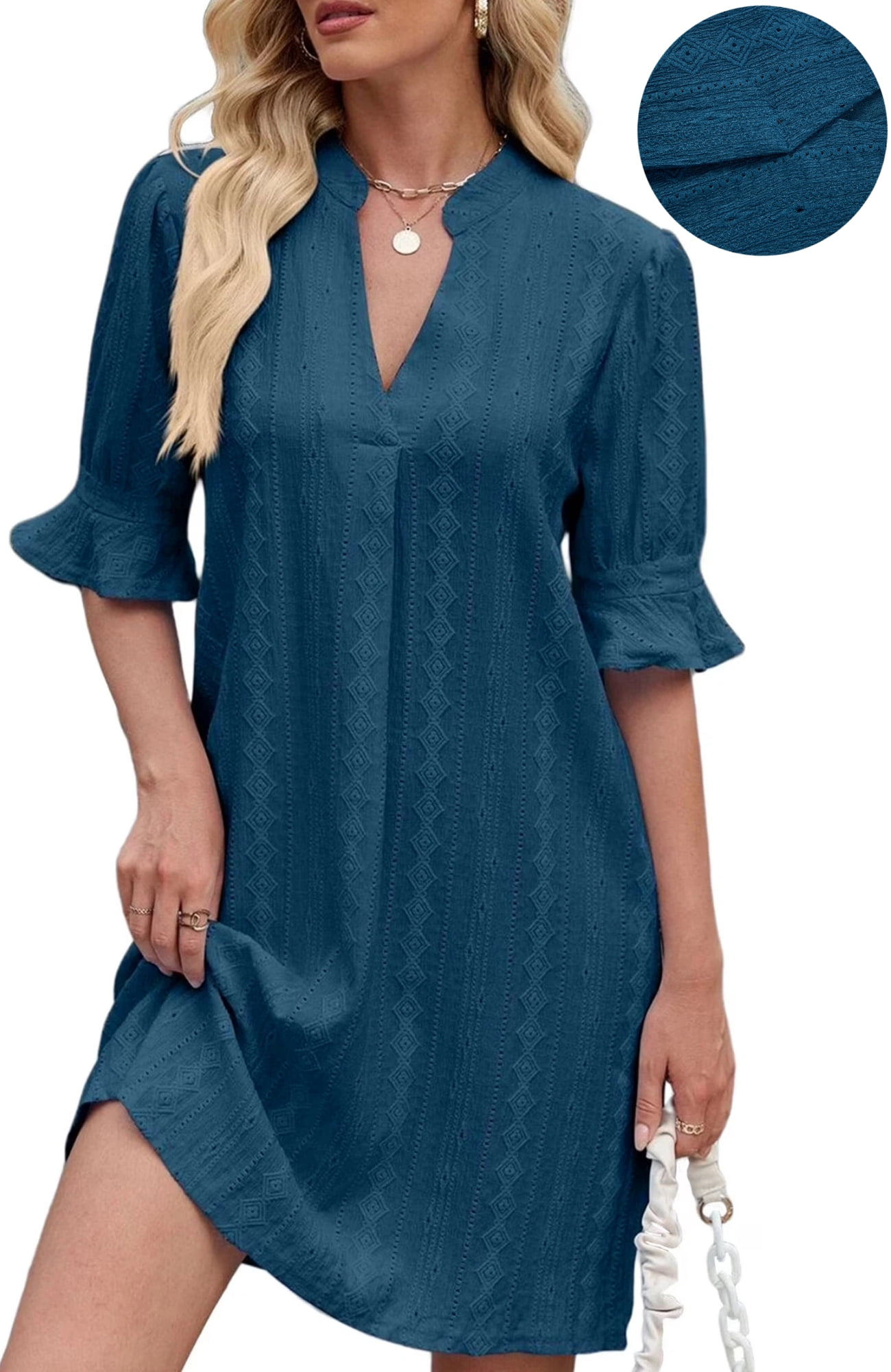 UVN Summer Dresses for Women, Ruffle Short Sleeve Casual V Neck T Shirt ...