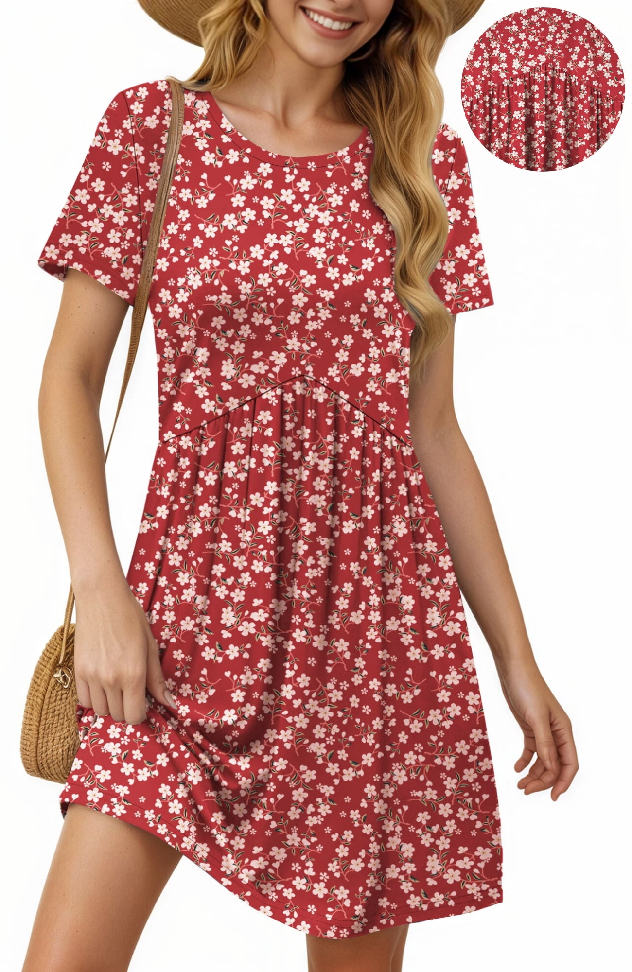 UVN Summer Dresses for Women Short Sleeve Pleated Midi Dress Casual ...