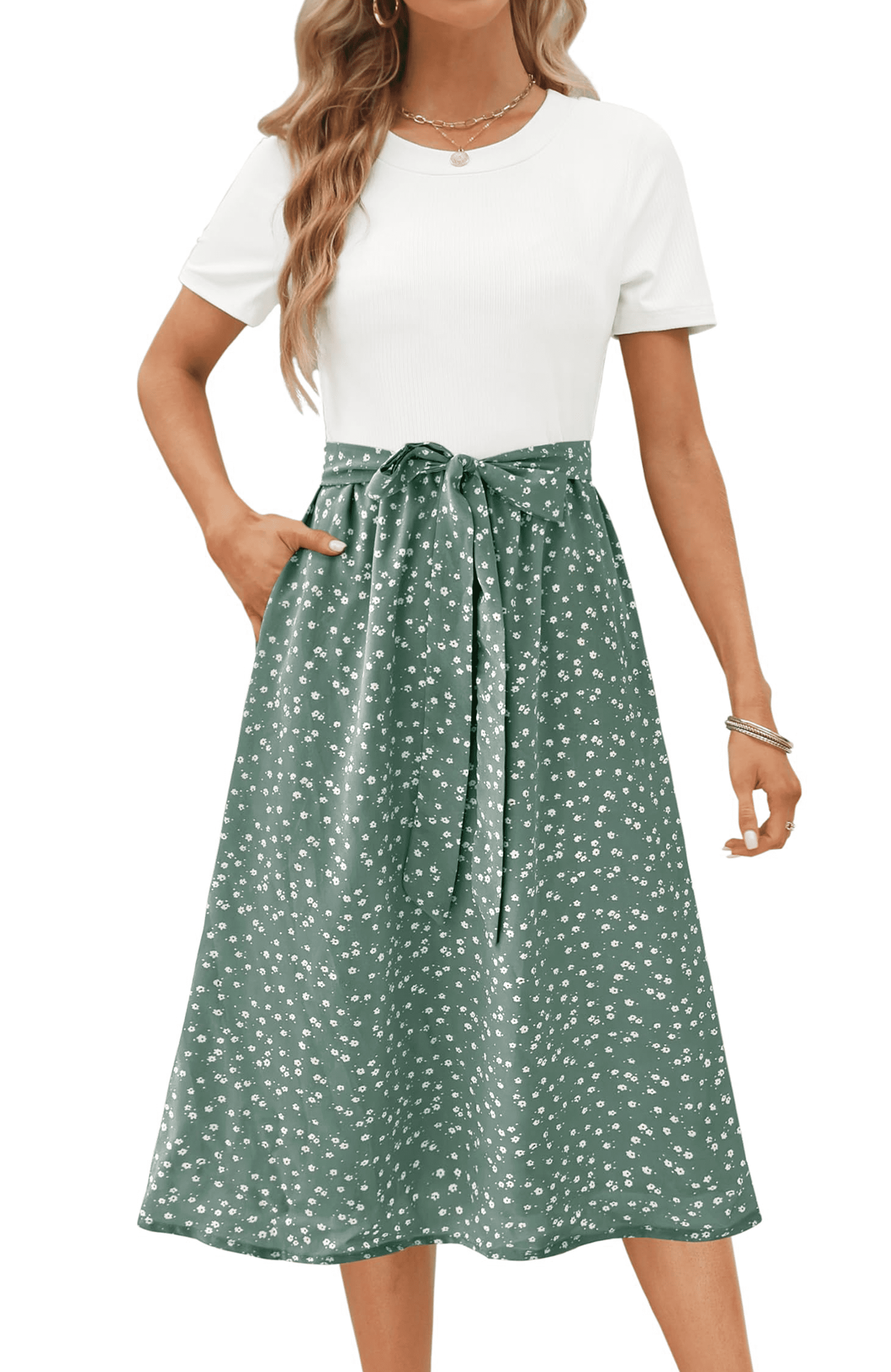 UVN Summer Dresses for Women Short Sleeve Ribbed Casual Midi Dress ...