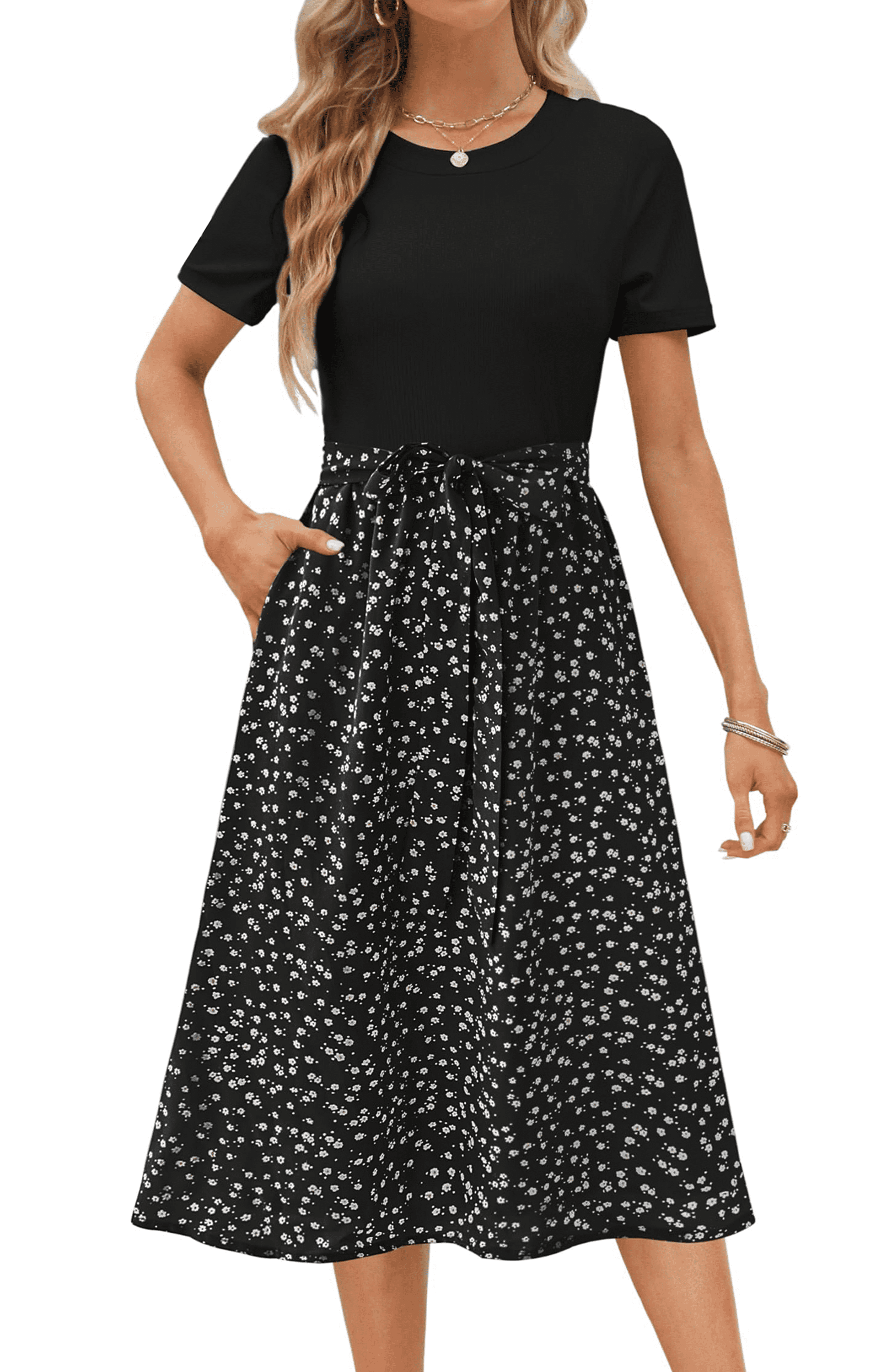 UVN Summer Dresses for Women Short Sleeve Ribbed Casual Midi Dress ...
