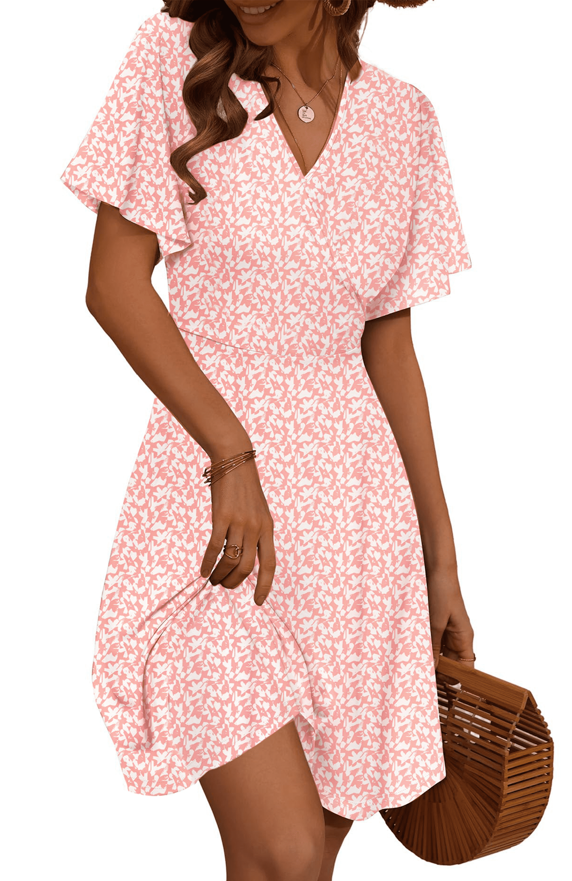 UVN Summer Dresses for Women Short Sleeve V Neck A-Line Midi Dress Boho ...