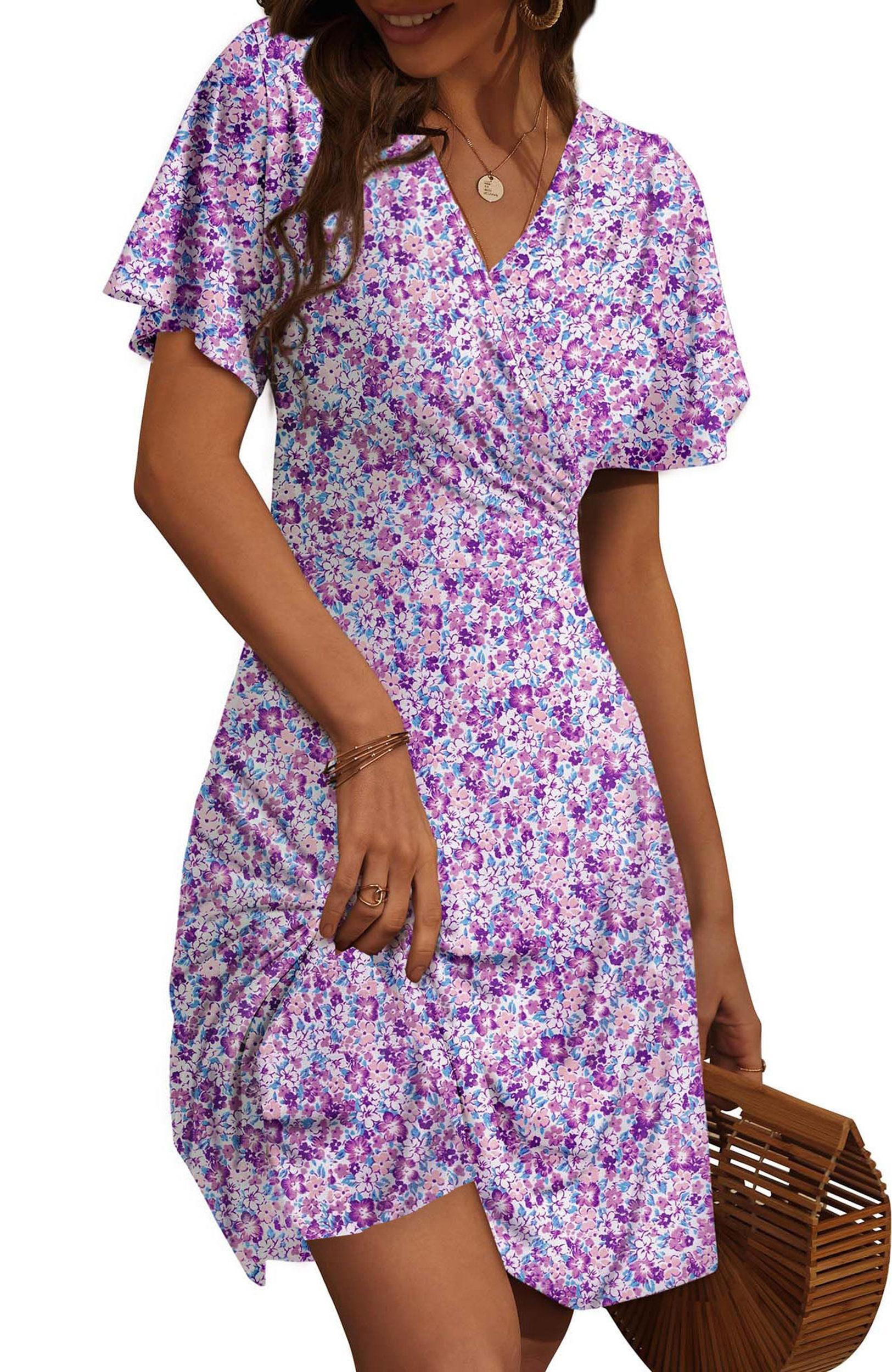 UVN Summer Dresses for Women, Short Sleeve, V Neck, A-Line, Floral ...