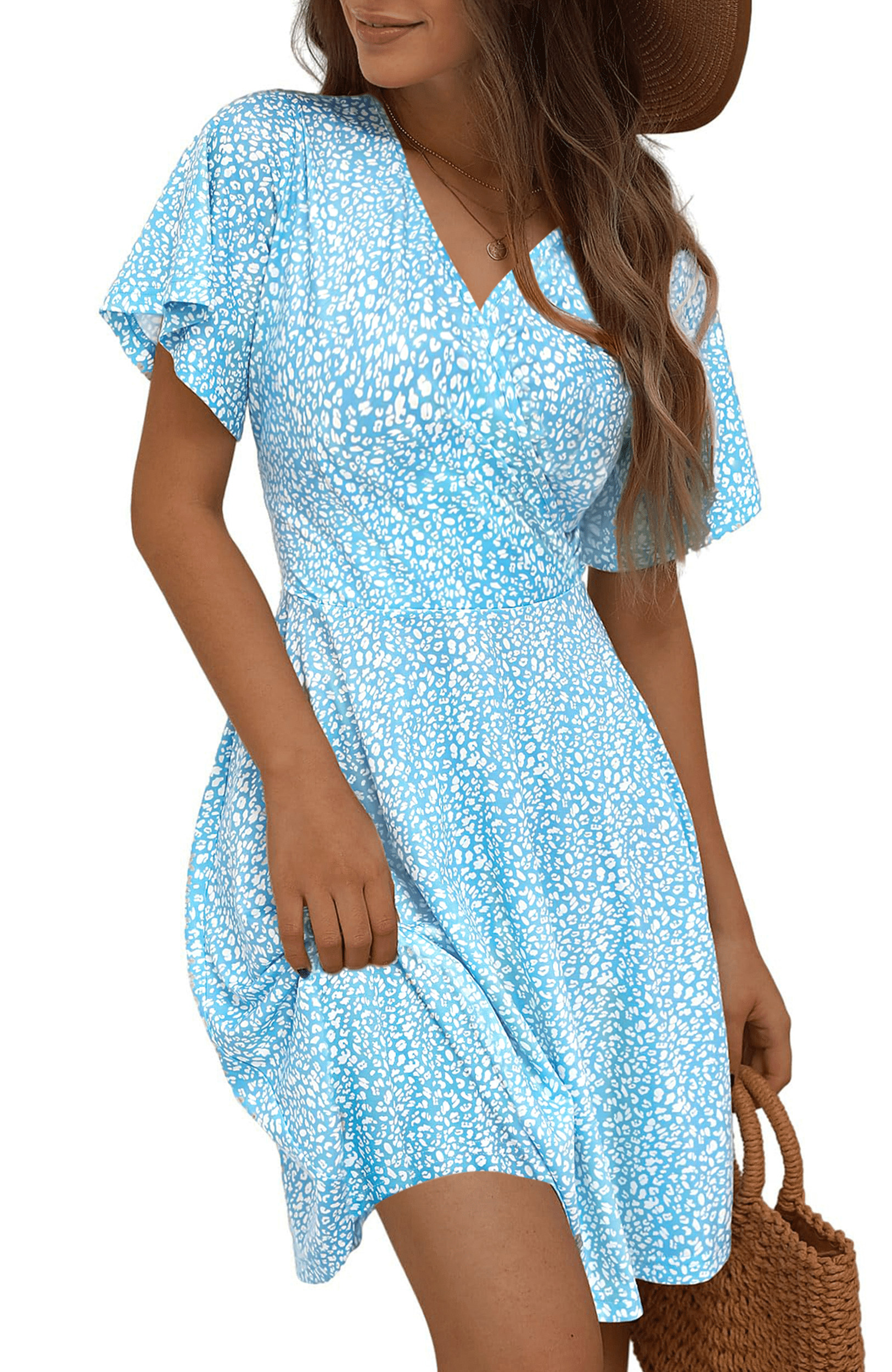 UVN Summer Dresses for Women Short Sleeve V Neck A-Line Midi Dress Boho ...