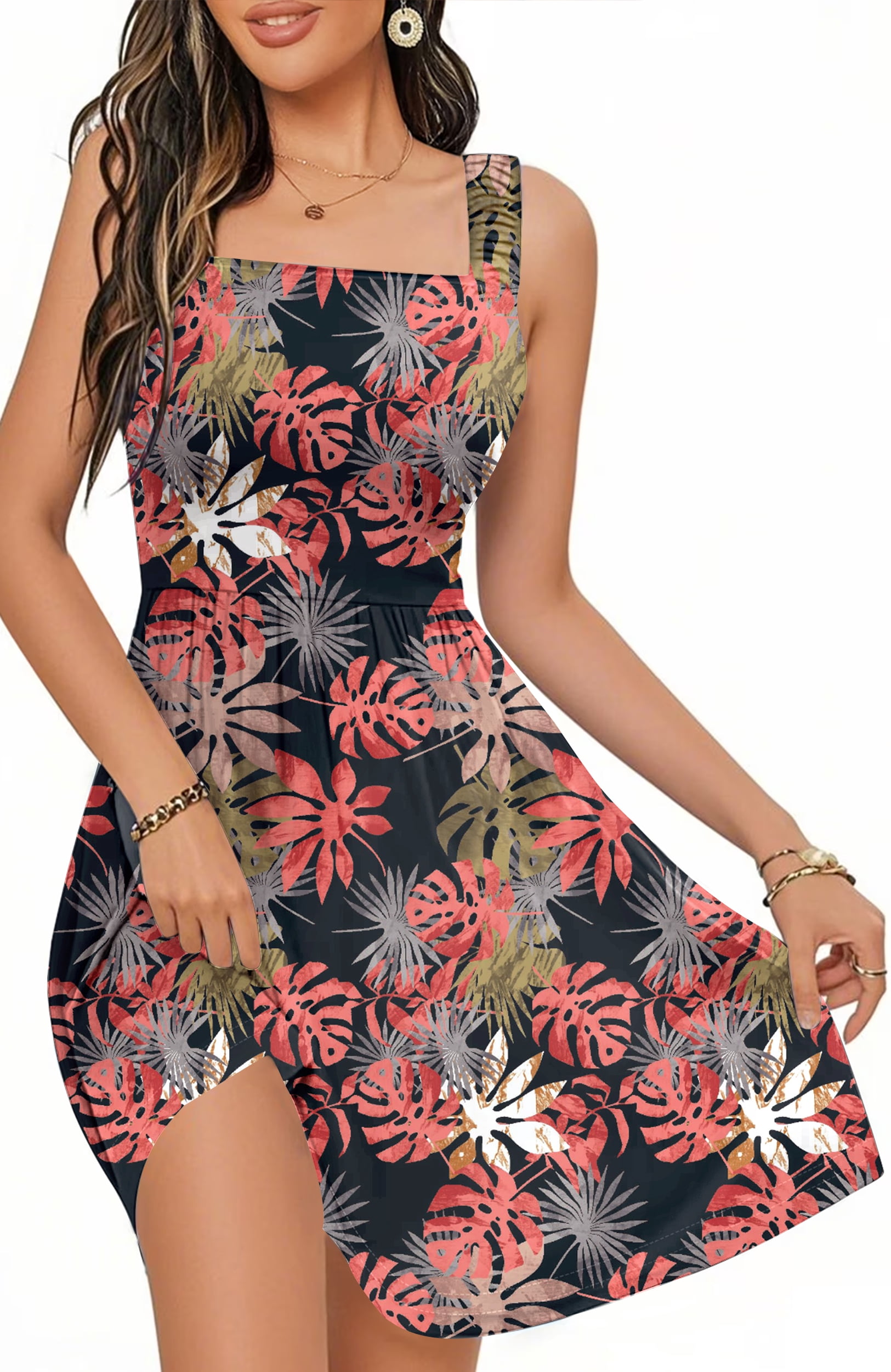 UVN Summer Dresses for Women Sleeveless Square Neck Midi Dress Boho ...