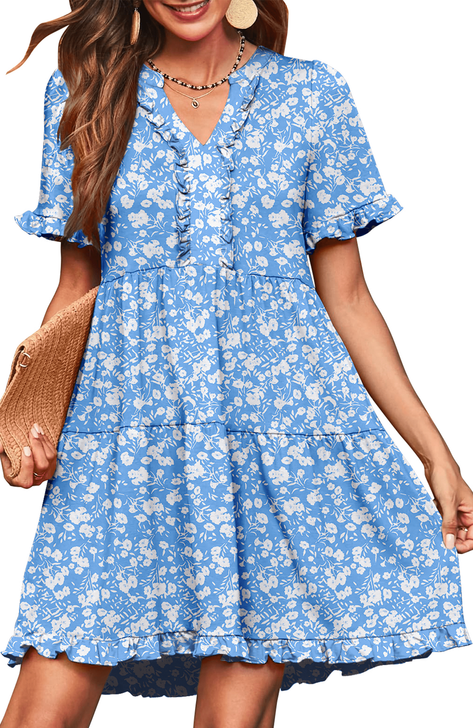 UVN Summer Dresses for Women V Neck Short Sleeve Casual A Line Dress ...