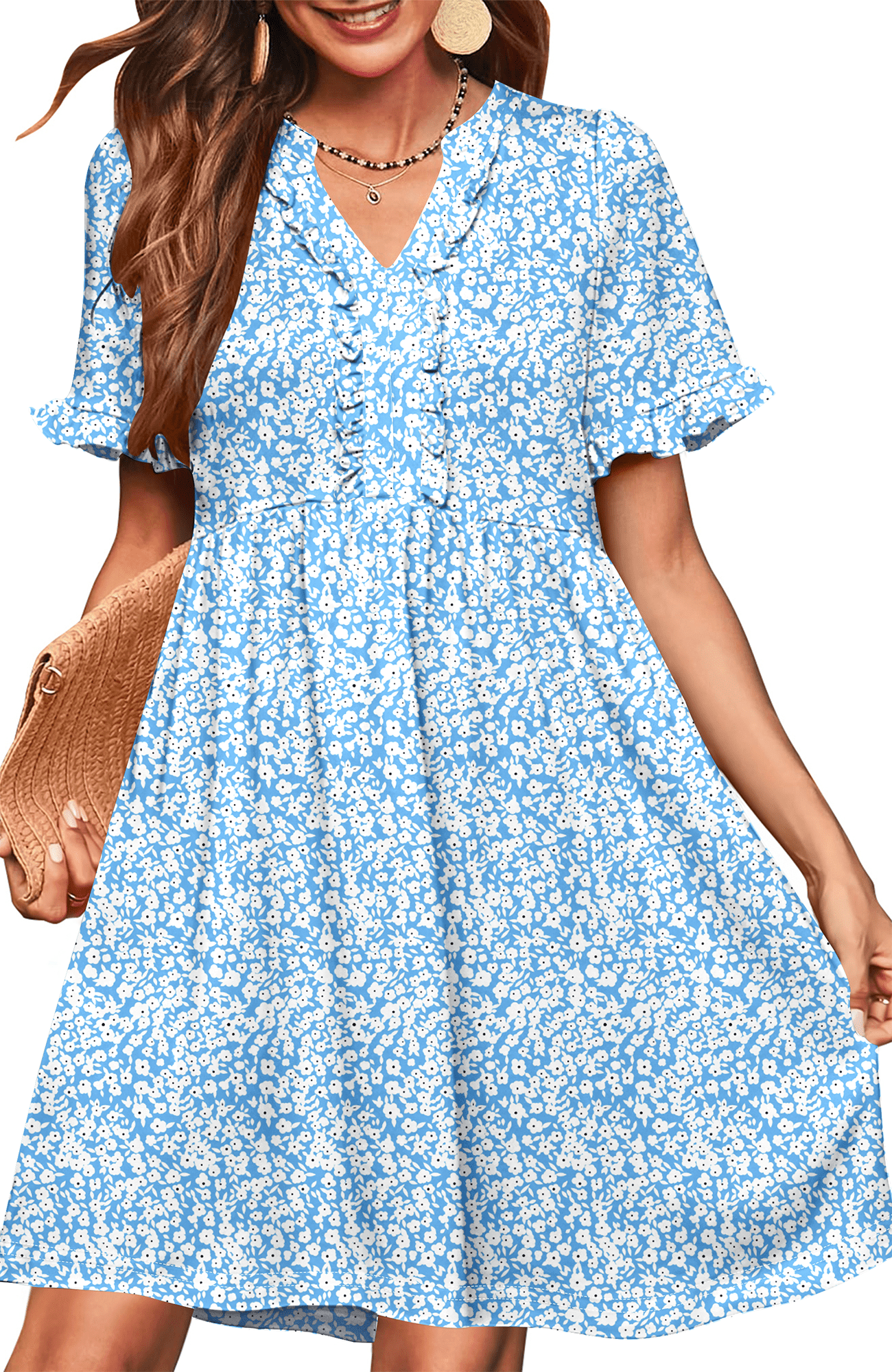 UVN Summer Dresses for Women V Neck Short Sleeve Casual A Line Dress ...