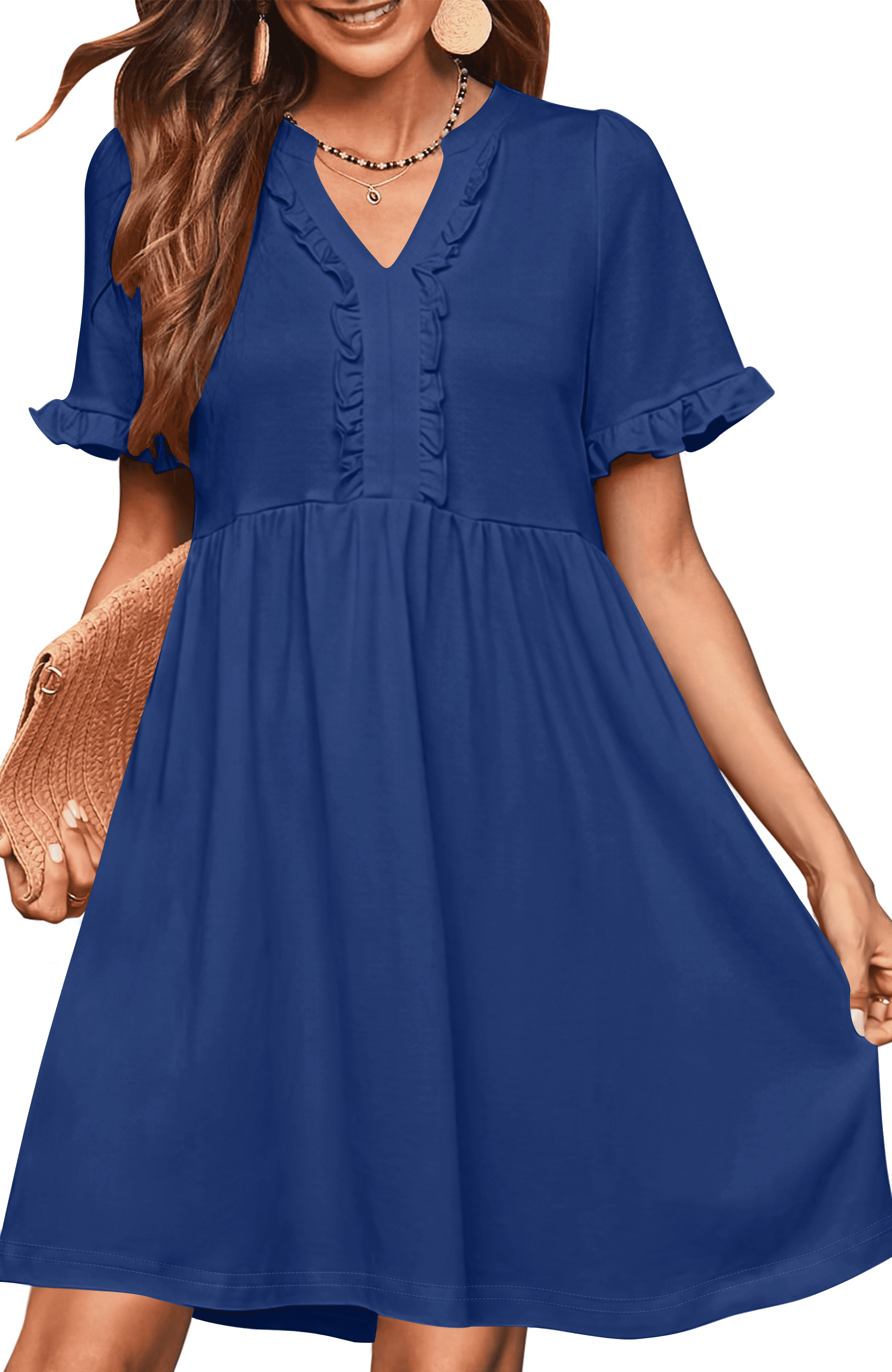 UVN Summer Dresses for Women V Neck Short Sleeve Casual A Line Dress ...