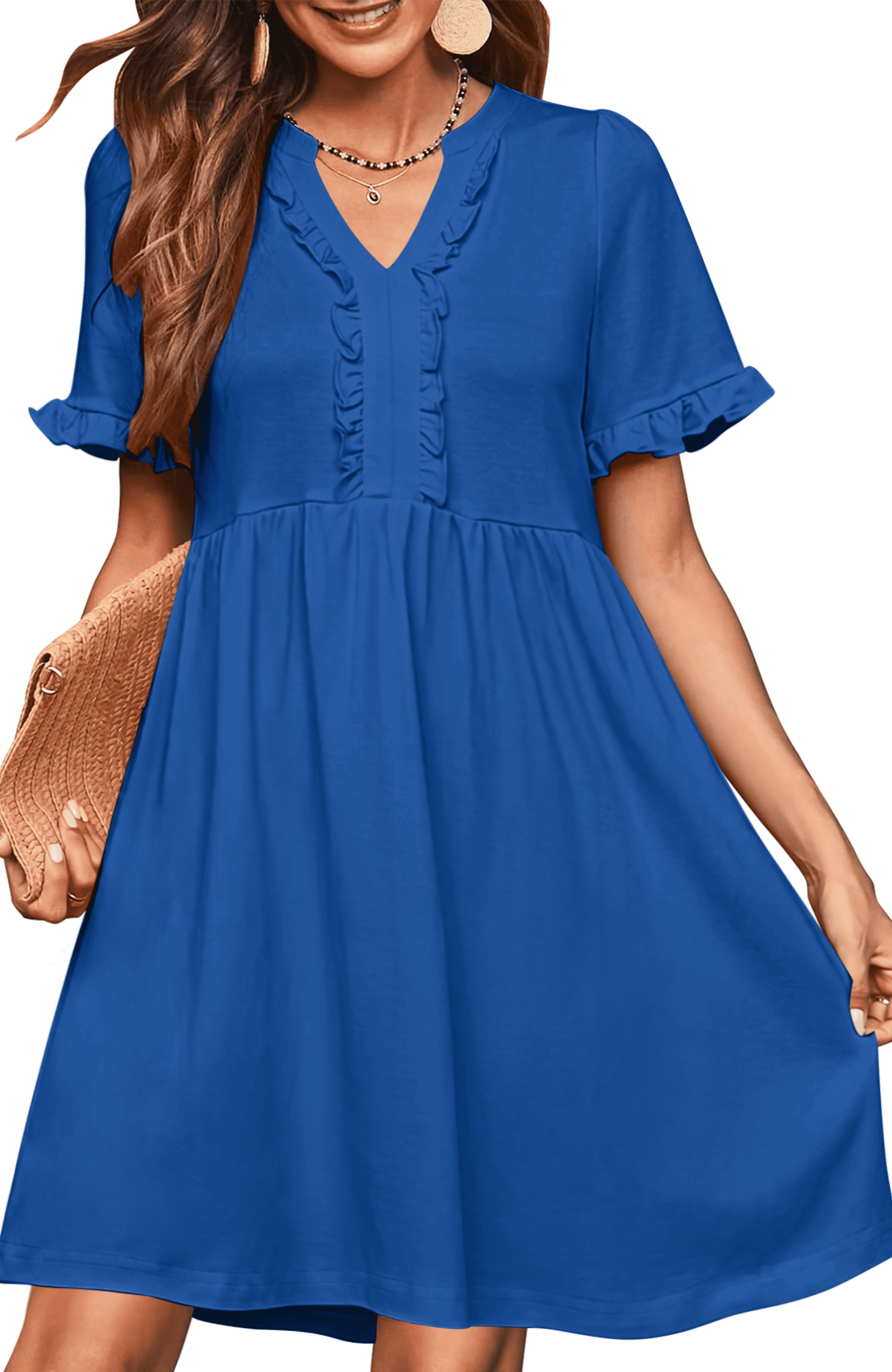 UVN Summer Dresses for Women V Neck Short Sleeve Casual A Line Dress ...